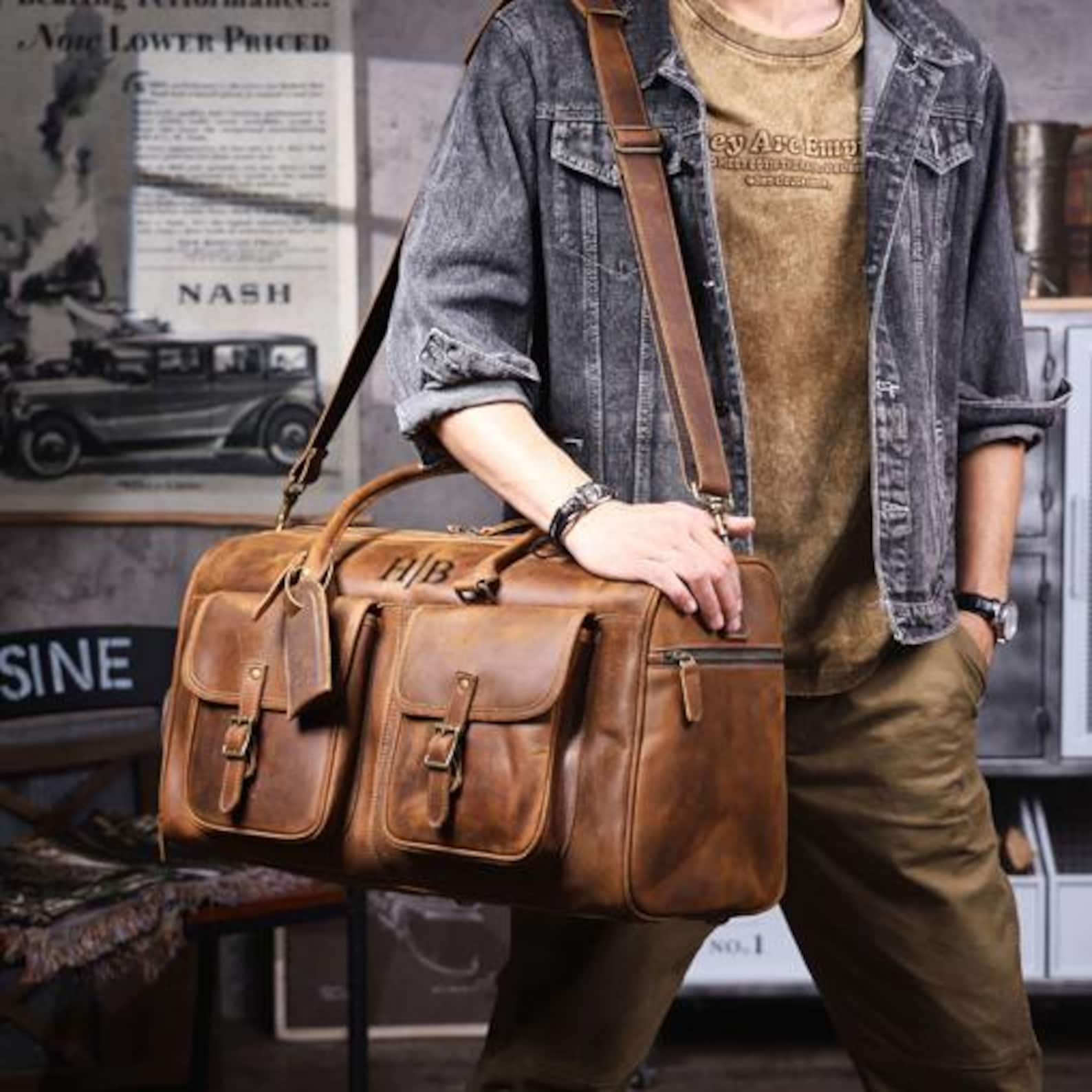Personalized Mens Travel Bag, Full Grain Leather Duffel Bag ...