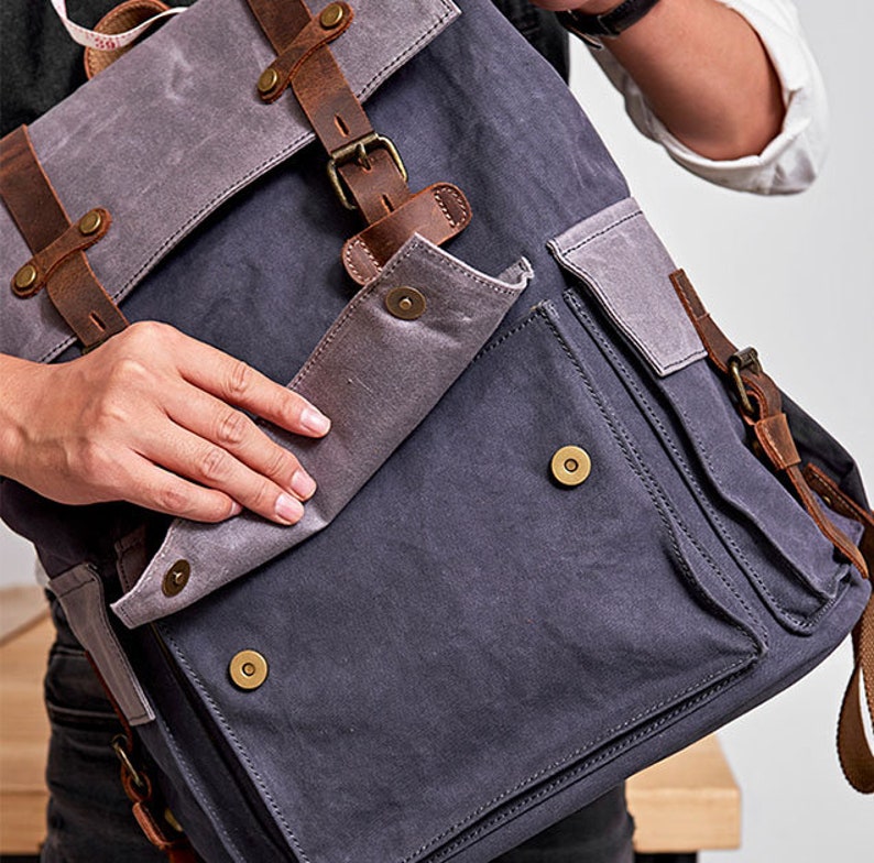 Waxed Canvas Travel Backpack Canvas Leather Hiking Rucksack - Etsy