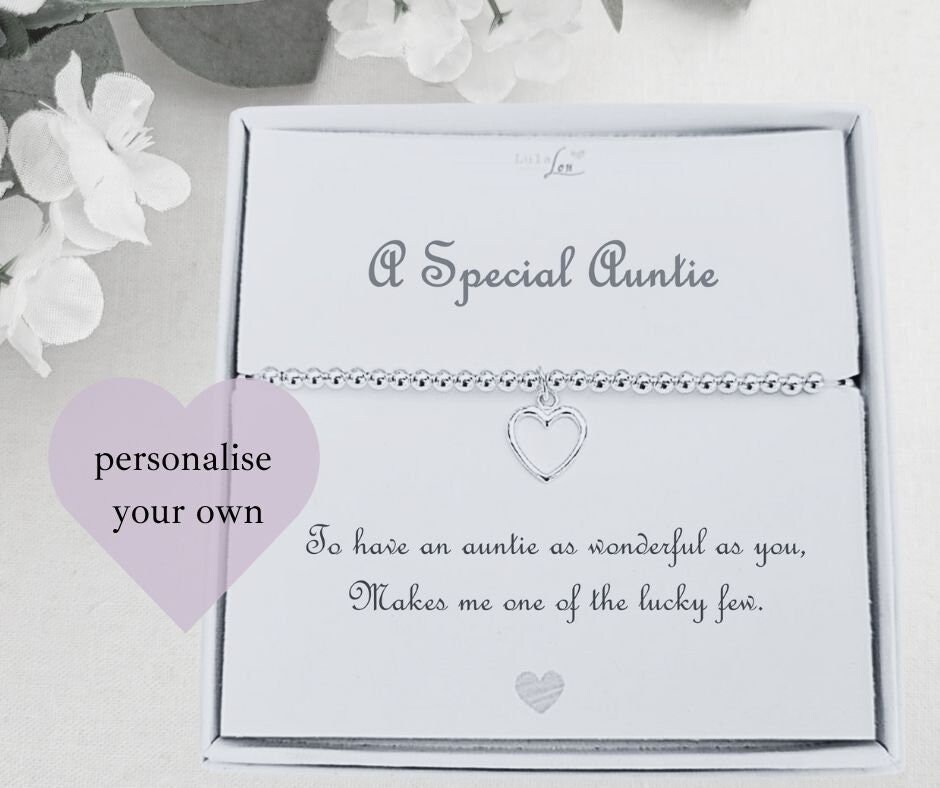 Sterling Silver Personalised Bracelet for Auntie Thoughtful Gift ideas for Special Aunt Birthday Present for Aunty Jewellery for Women