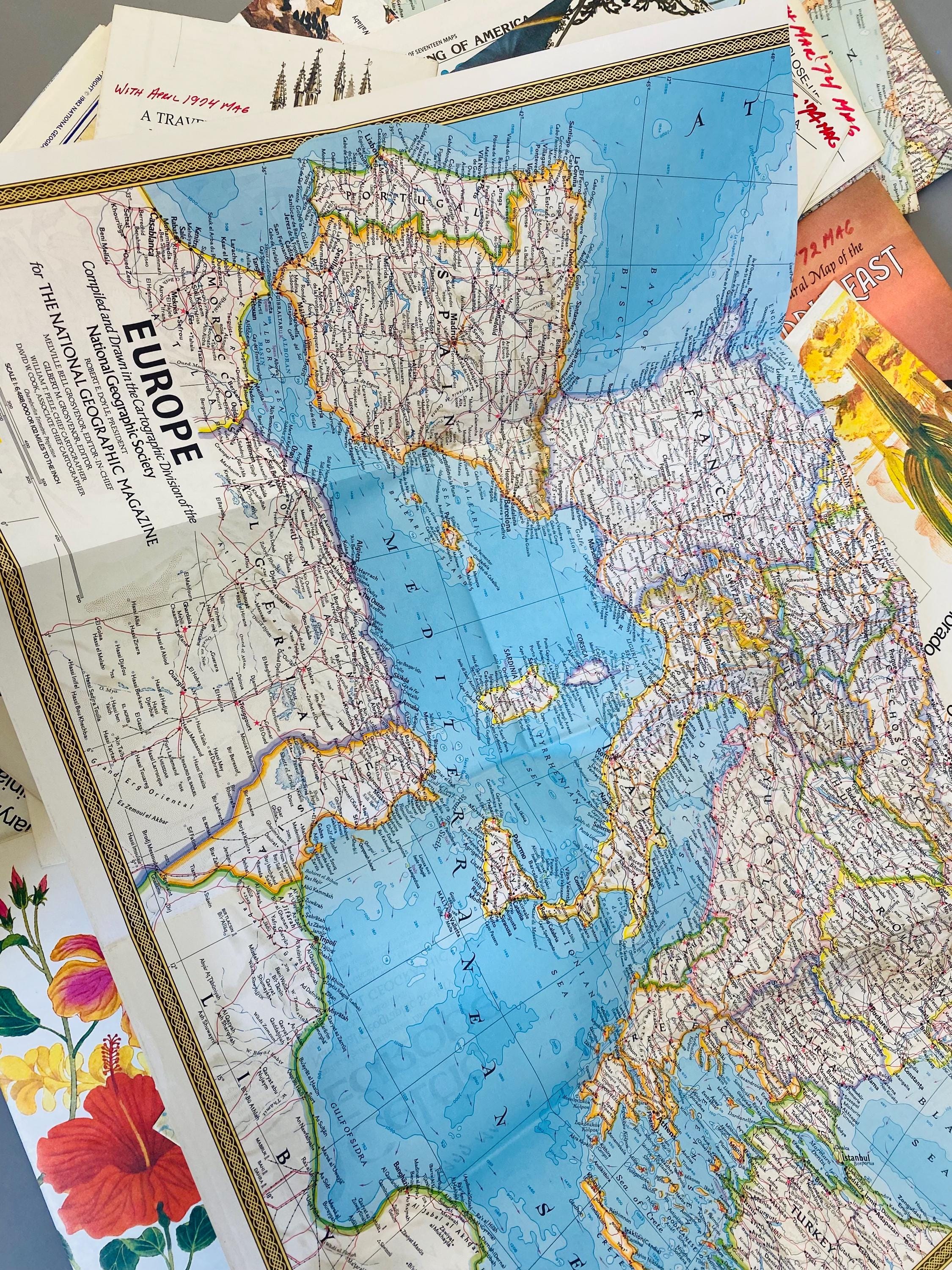 Vintage Map, Foldable Antique Map, Ephemera, Scrapbooking, Junk Journal ...