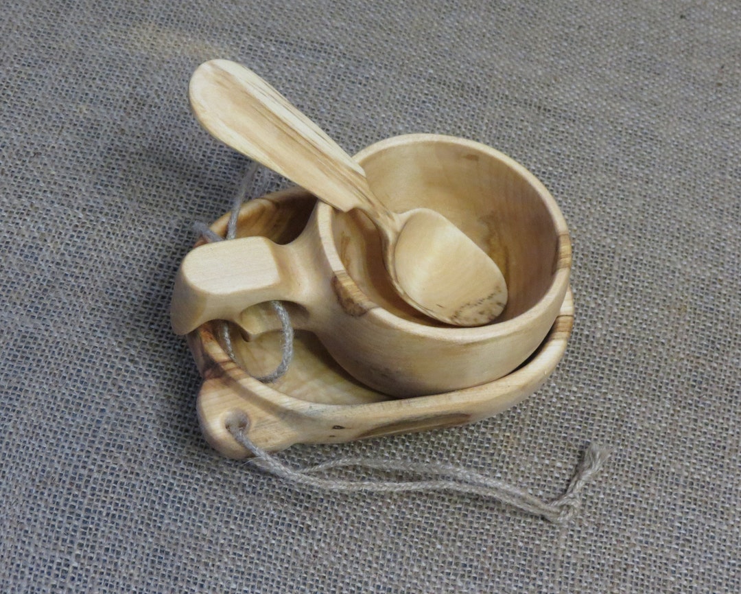 Wooden Set Bushcraft Hand Carved Kuksa Scandinavian Kuksa Bowl - Etsy