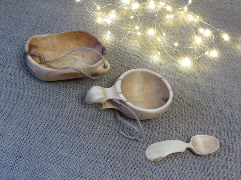 Wooden Set Bushcraft Camping Wood Set Scandinavian Kuksa Bowl Finnish ...