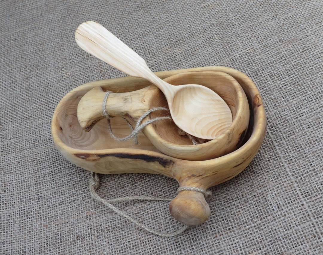 Wooden Set Bushcraft/camping Wood Set/hand Carved Kuksa/scandinavian ...