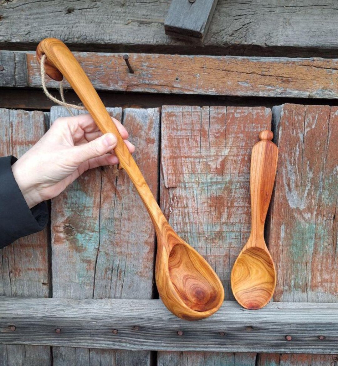 Hand Carved Large Wooden Ladle 14.9 Inch With Wooden Spoon for Cooking ...