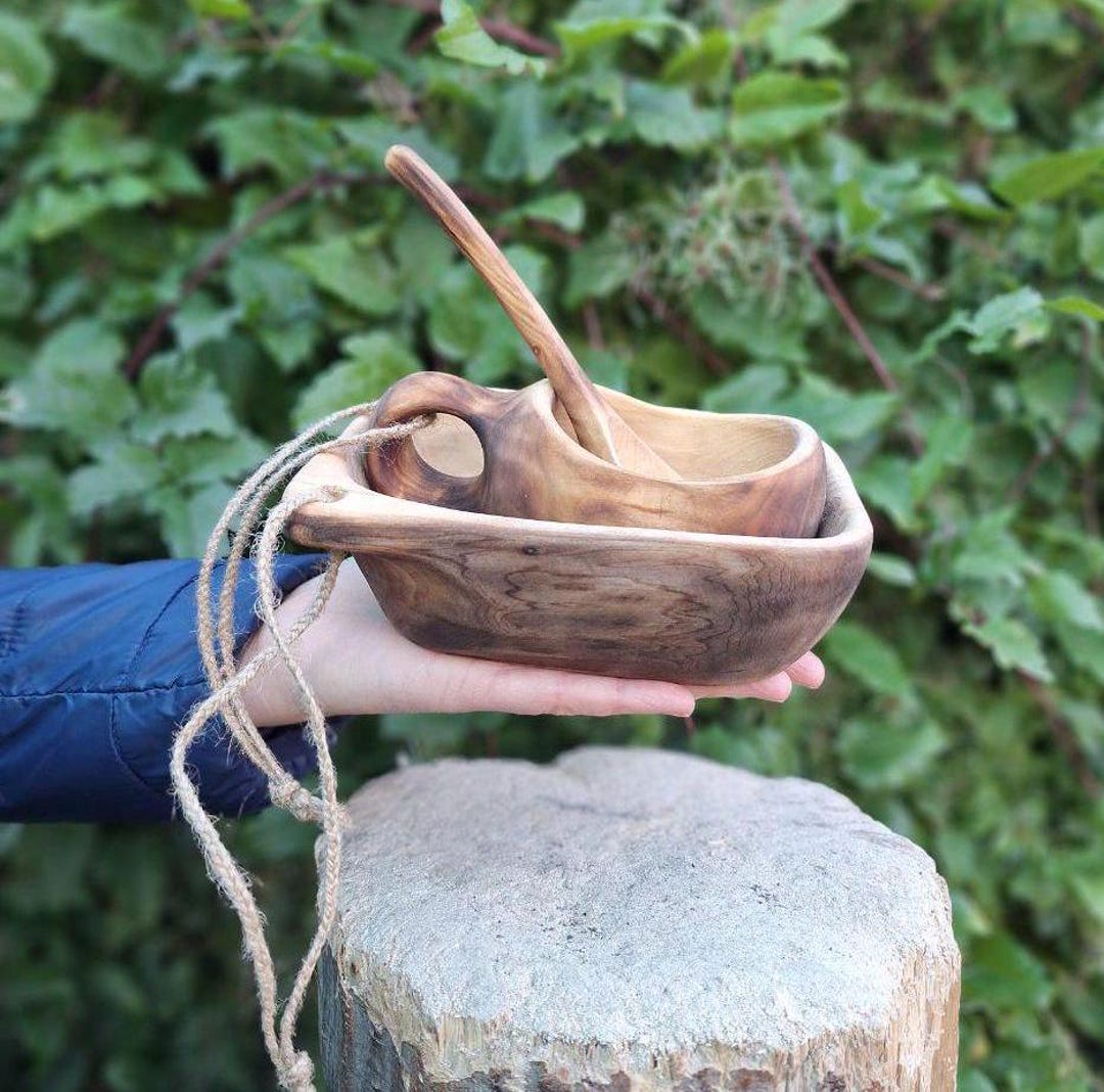 Wooden Set Bushcraft Camping Wood Set Hand Carved Kuksa Scandinavian ...
