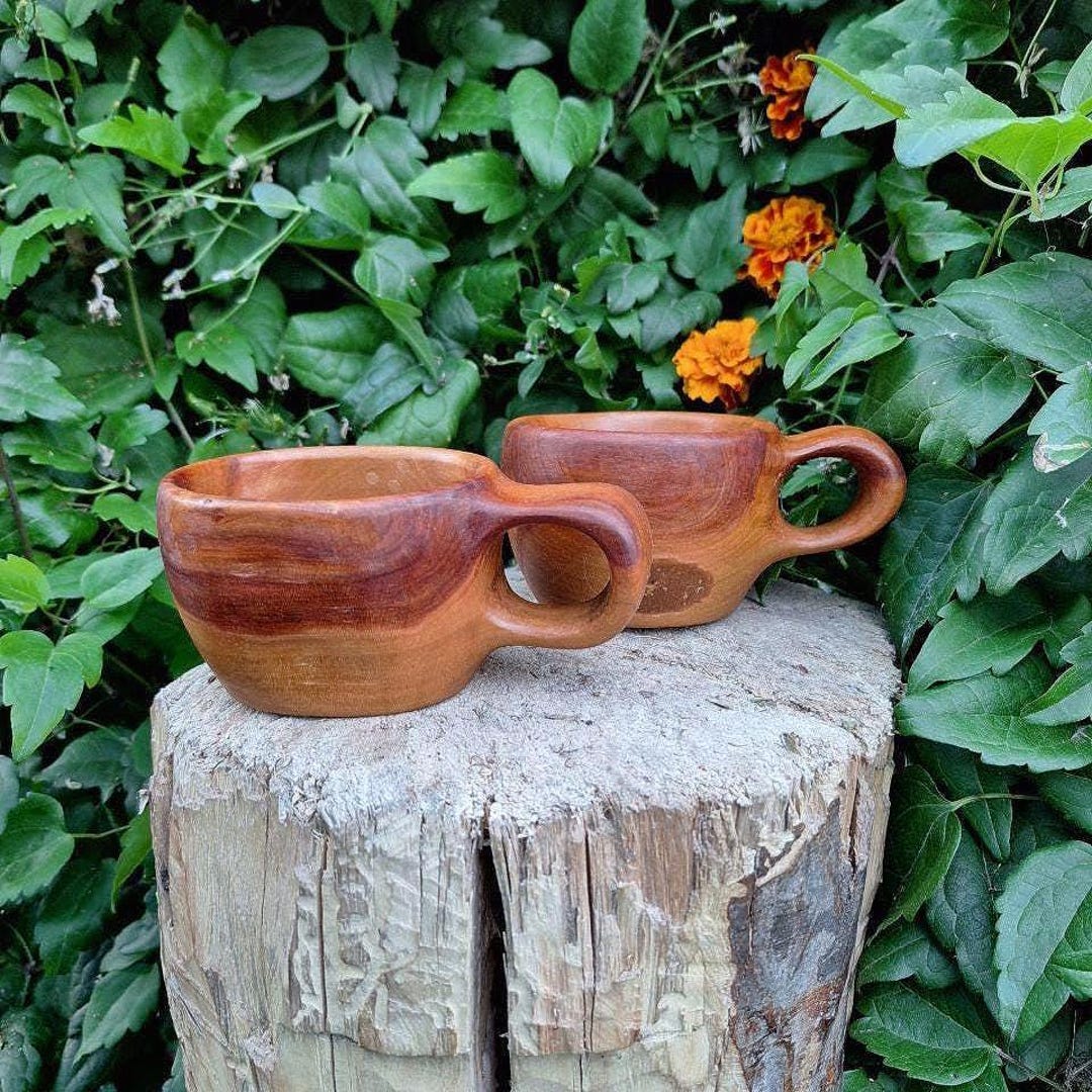 Handmade Kuksa Mug Set Pear Wood Wooden Cups 4.7oz & 5.4oz Twins Coffee ...