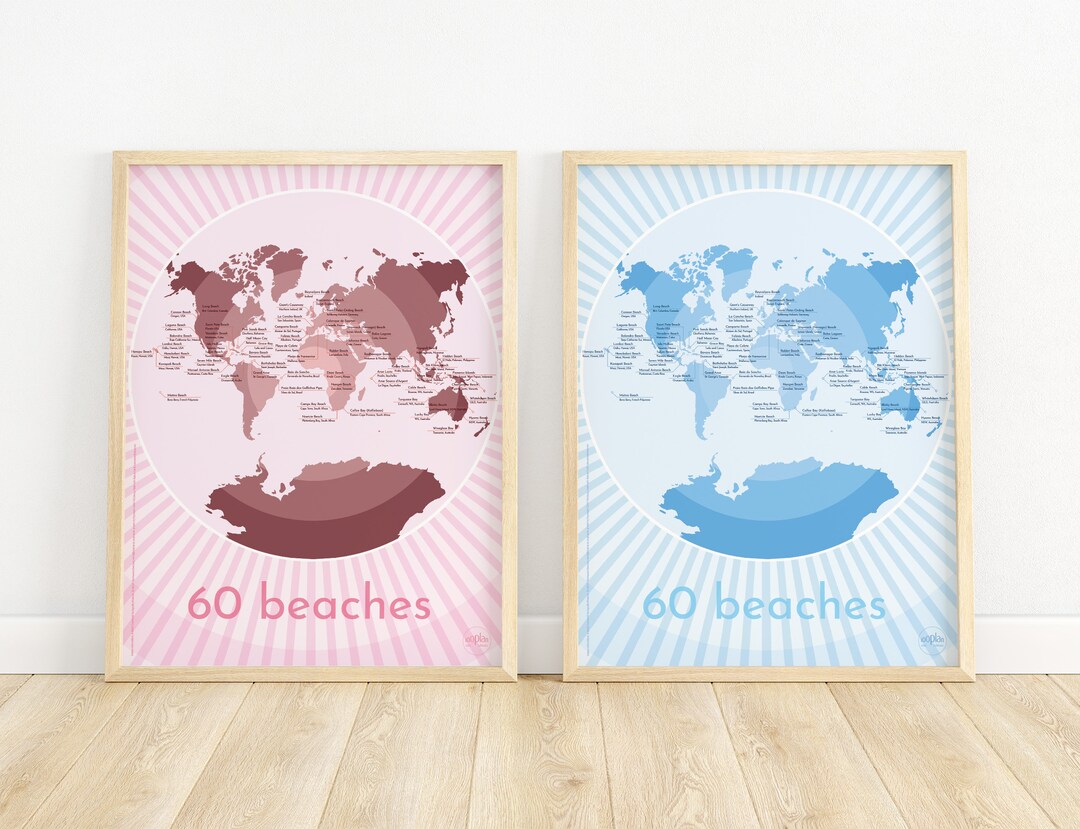 World Map “60 Beaches” Poster 30 X 40 Cm - Beaches of the World - 1 ...