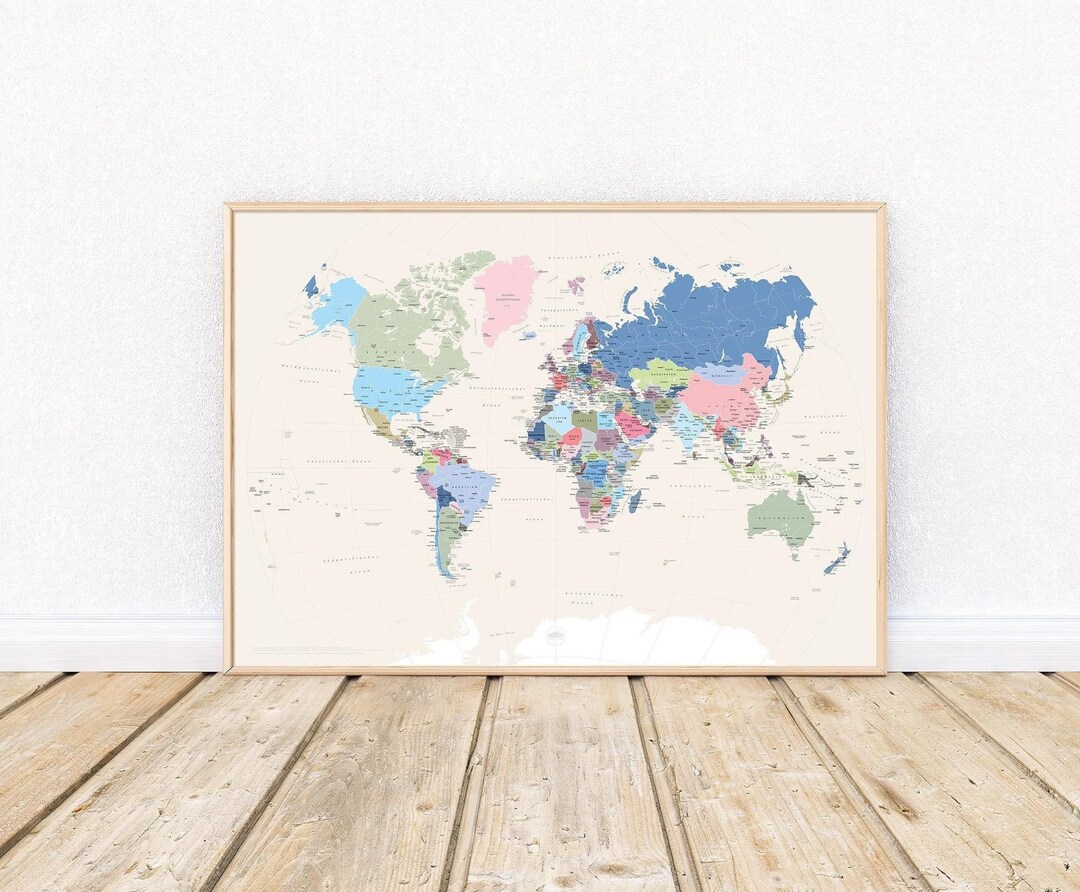Political World Map 70 X 50 Cm Colorful Worldmap Wall Map Iooplan World ...