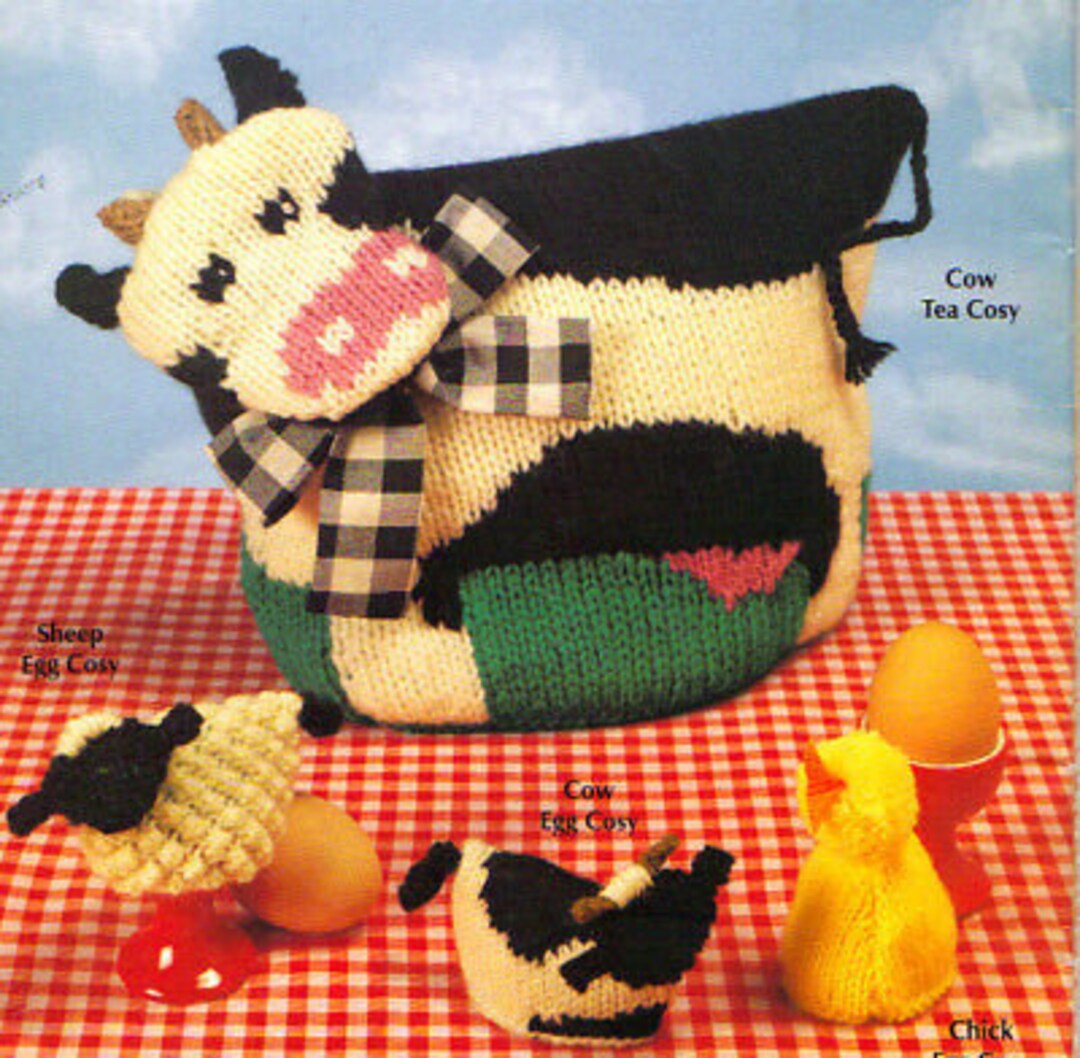 Cow Tea Cosy With Cow, Sheep & Chick Egg Cosies to Knit - Etsy