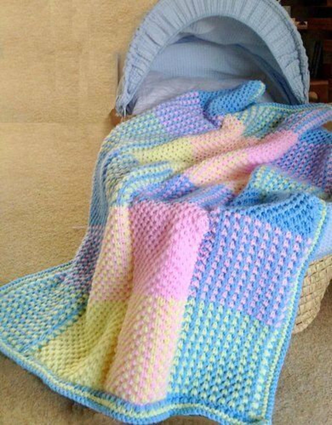 Coloured Baby Cot Blanket Knit in Strips Aran / DK Knitting Pattern - Etsy