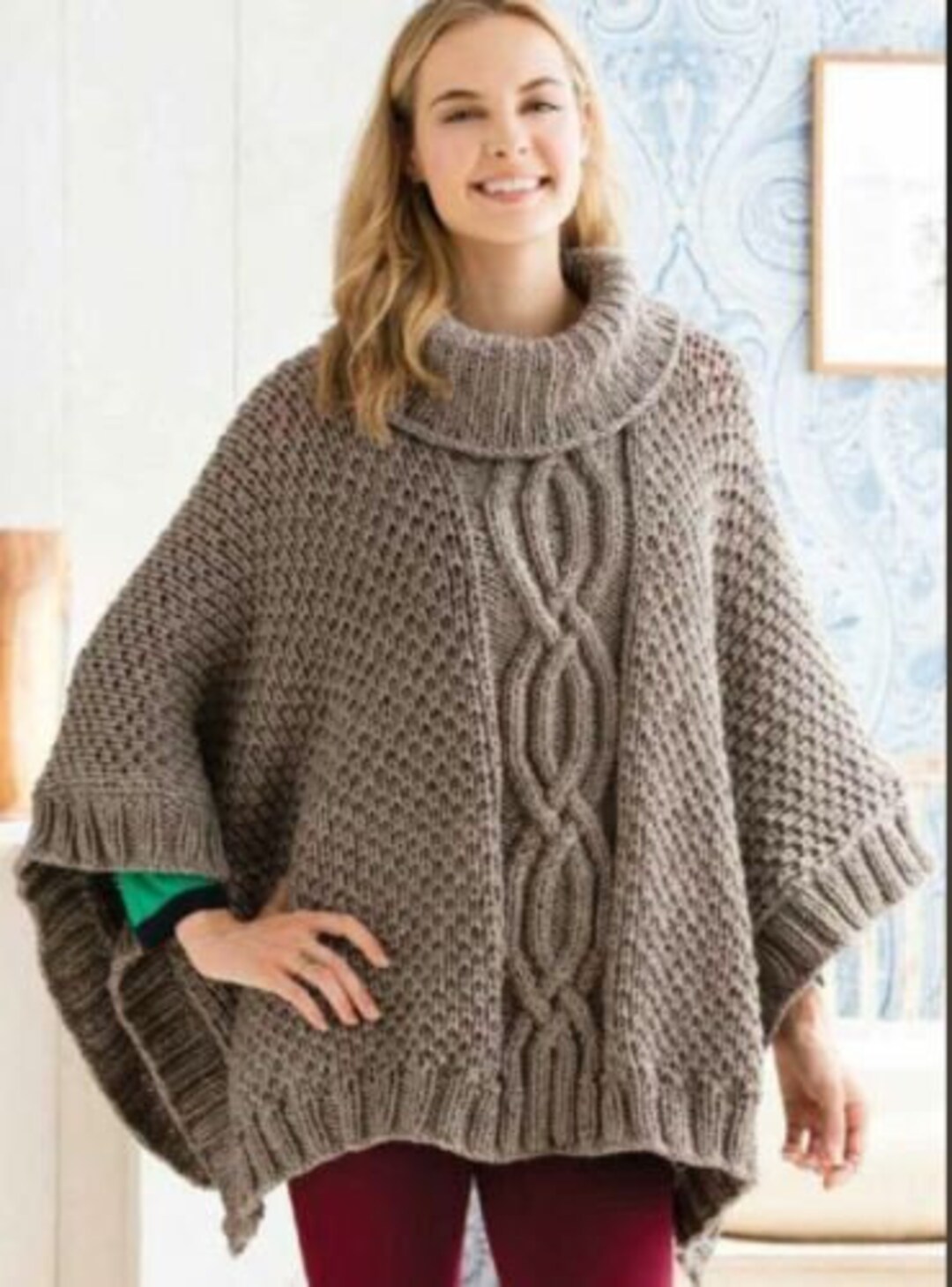 Cabled Womans Poncho One Size Chunky Wool - Knitting Pattern - Etsy