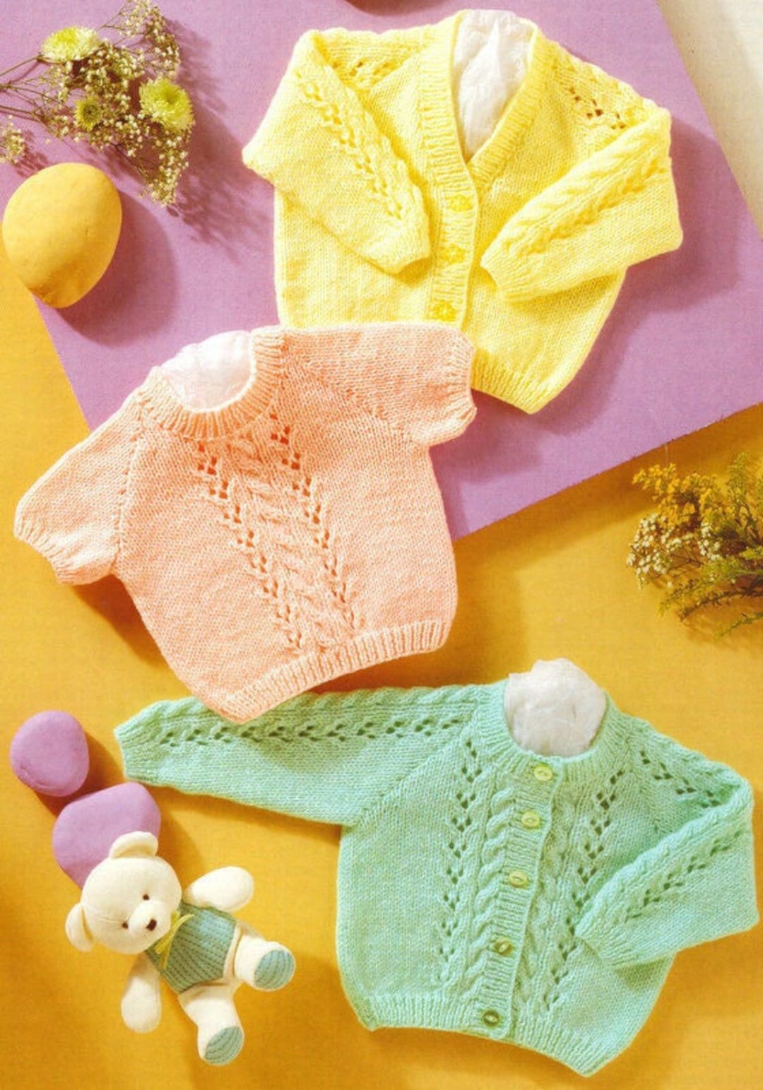 Premature Baby Cardigan and Sweater Cable & Eyelet 12" - 22" DK ...