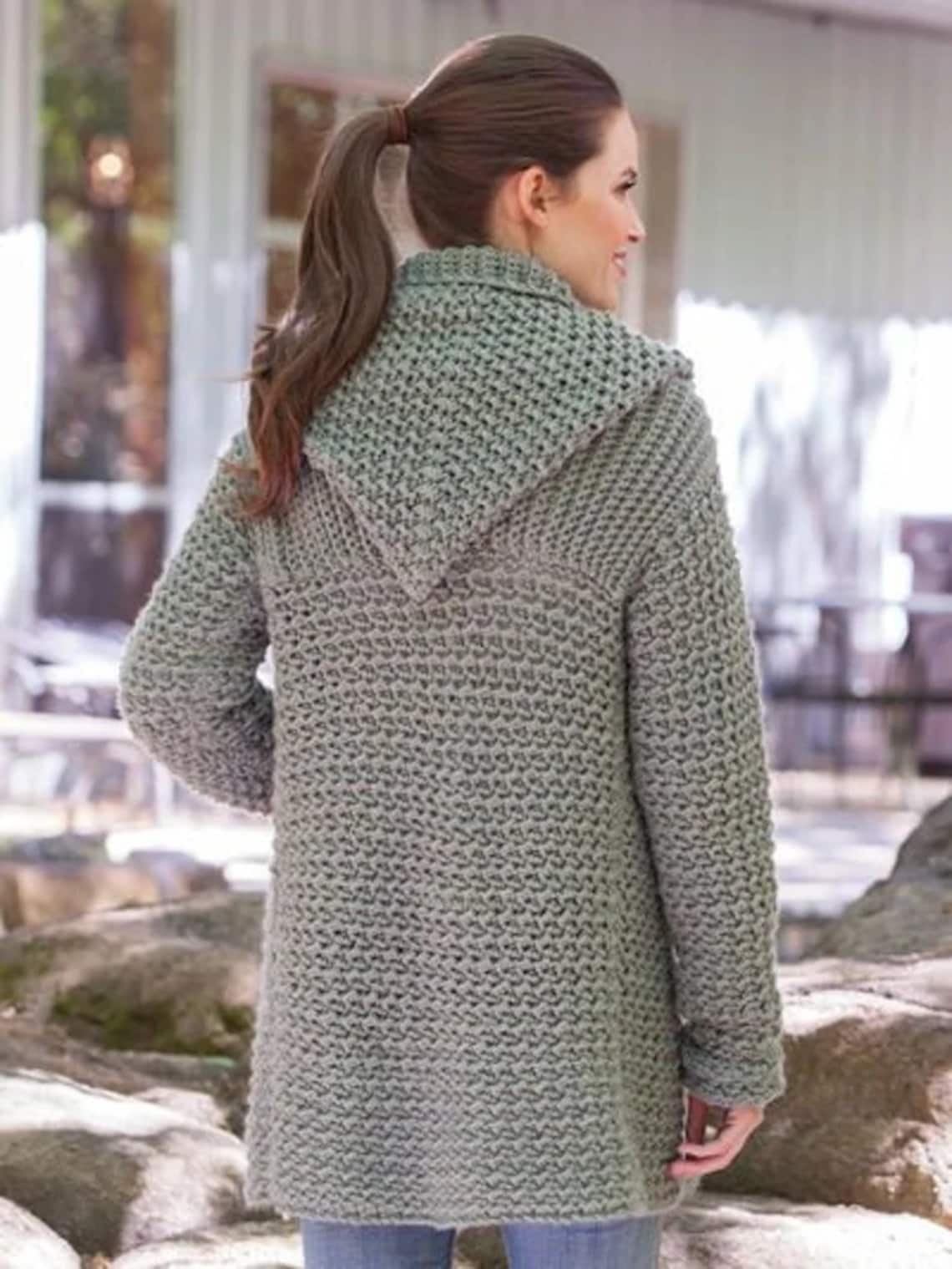 Easy Hooded Sweater Coat CROCHET PATTERN Women Beginner Chunky Yarn ...