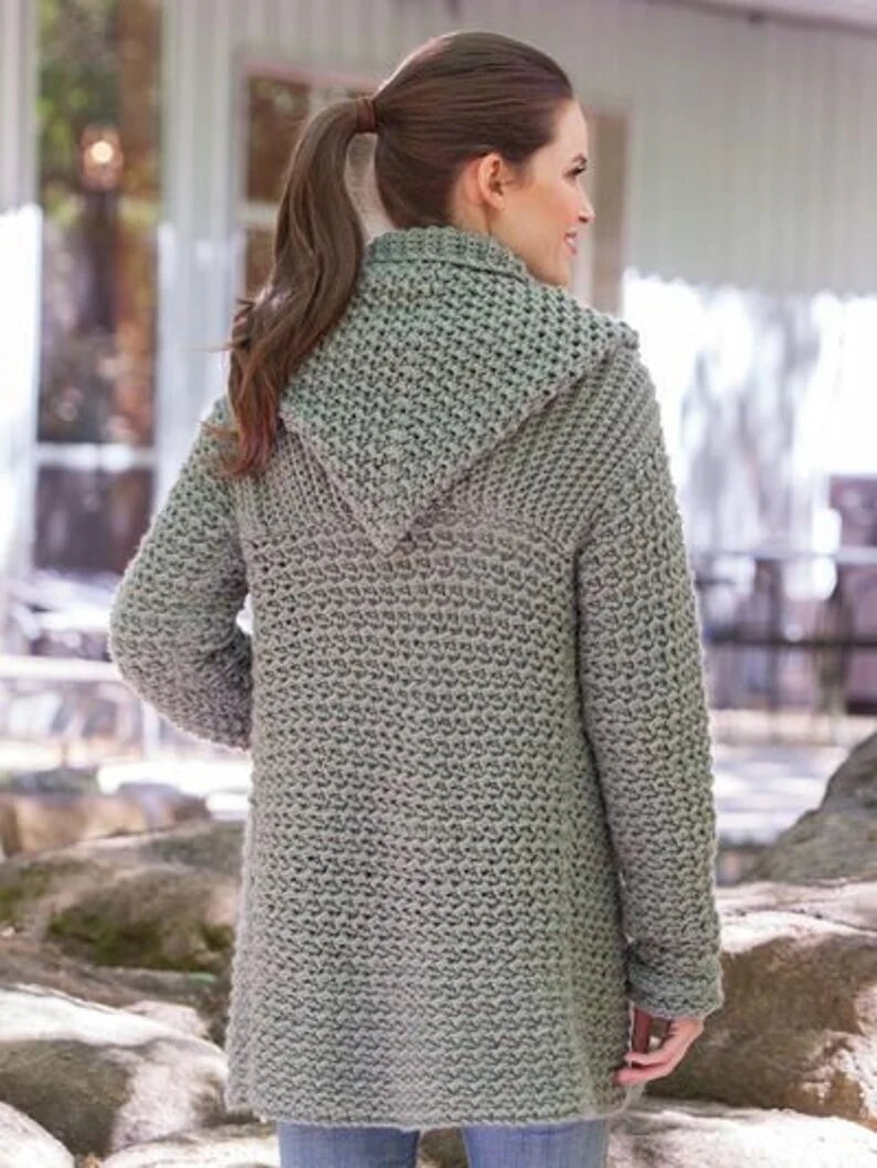 Easy Hooded Sweater Coat CROCHET PATTERN Women Beginner Chunky - Etsy