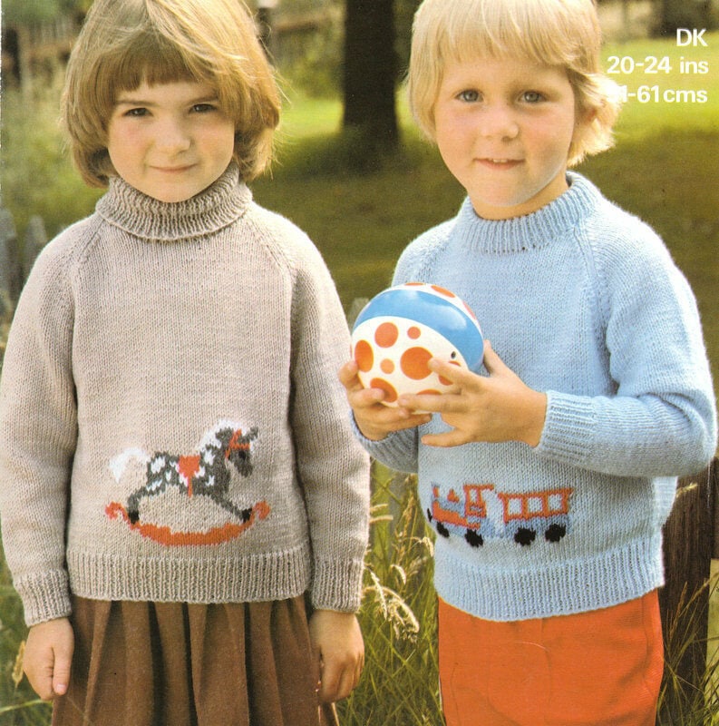 Vintage Baby Train & Rocking Horse Motif Sweater 20" - 24" DK Knitting ...