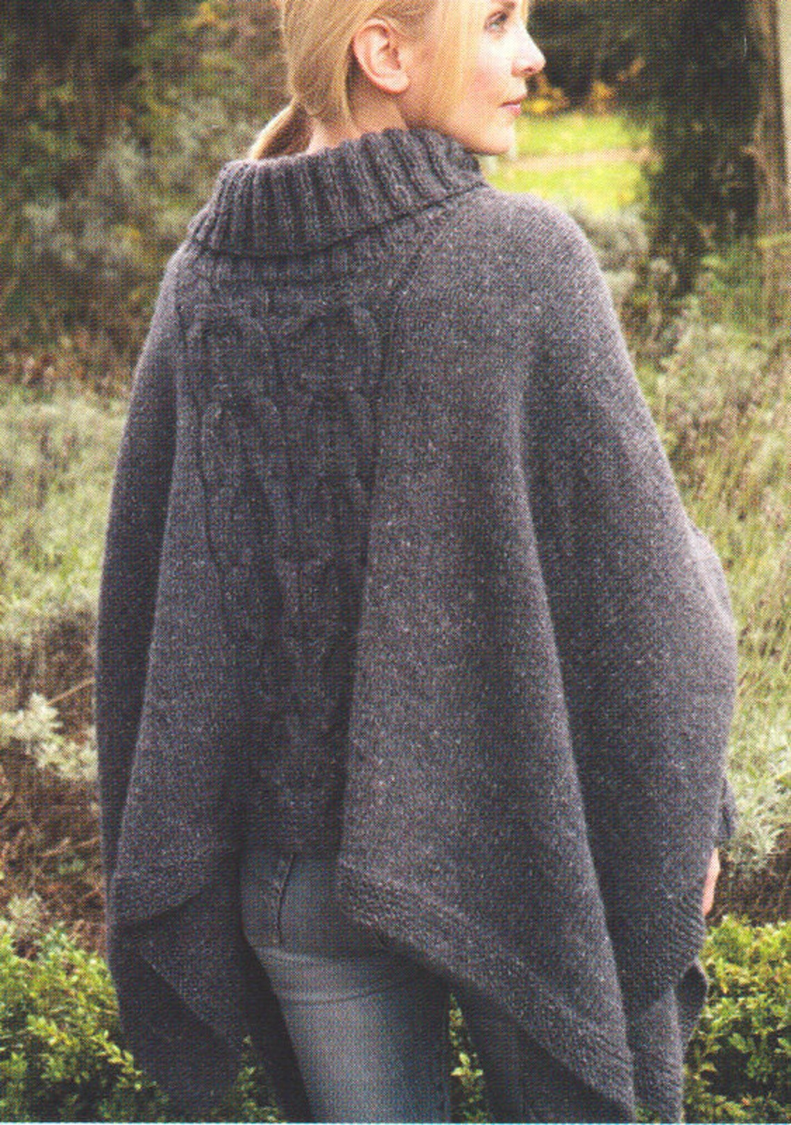 Womans Aran Cable Poncho Roll Neck & Inset Cuffs - One Size - Knitting ...