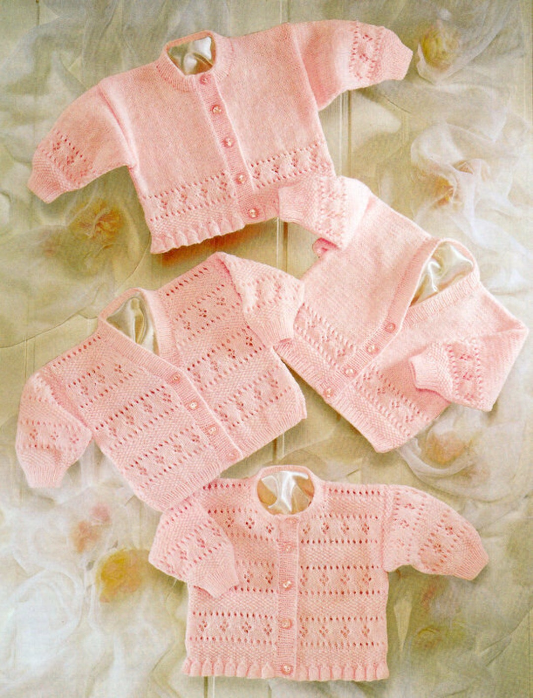 Baby Lace Pattern Cardigans (4 Options) 4 Ply Wool 12" - 22" Knitting ...