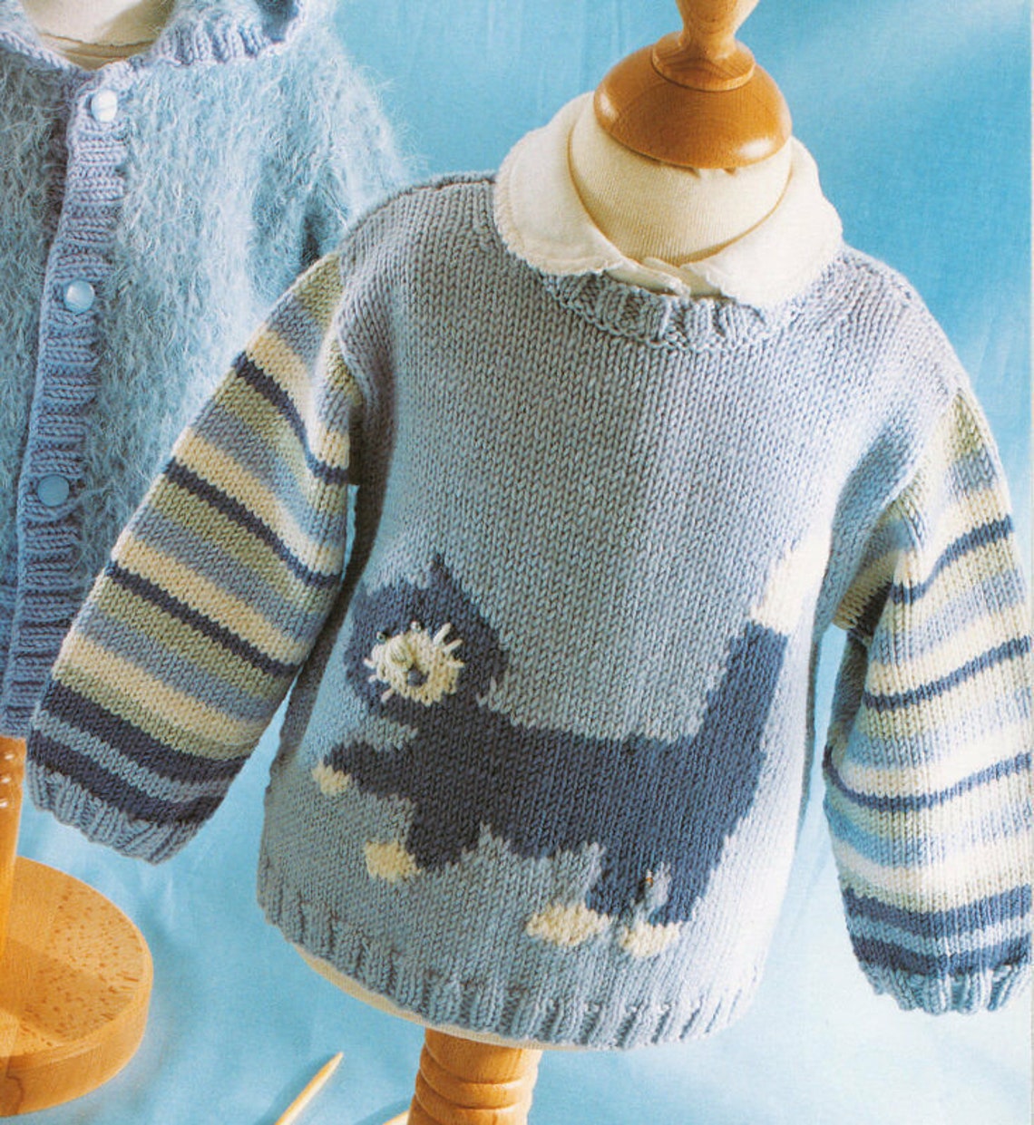 CUTE Baby/children Cat Motif Sweater 0 - 4 Years ~ DK Knitting Pattern ...