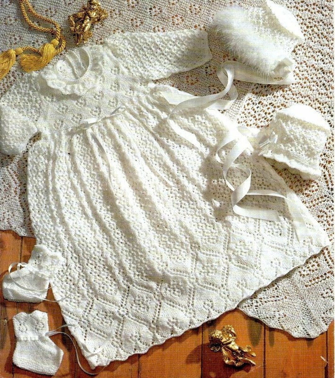 Baby 2ply Christening Dress Shawl Bonnets Bootees ~ Knitting Pattern - Etsy