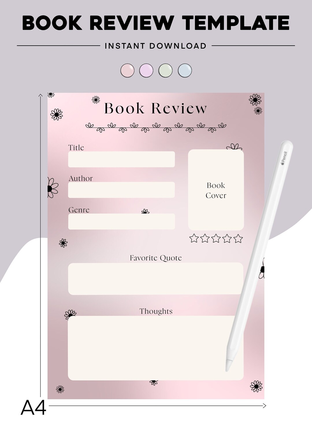 Book Review Template Booklover, Digital Download, Goodnotes, Book ...