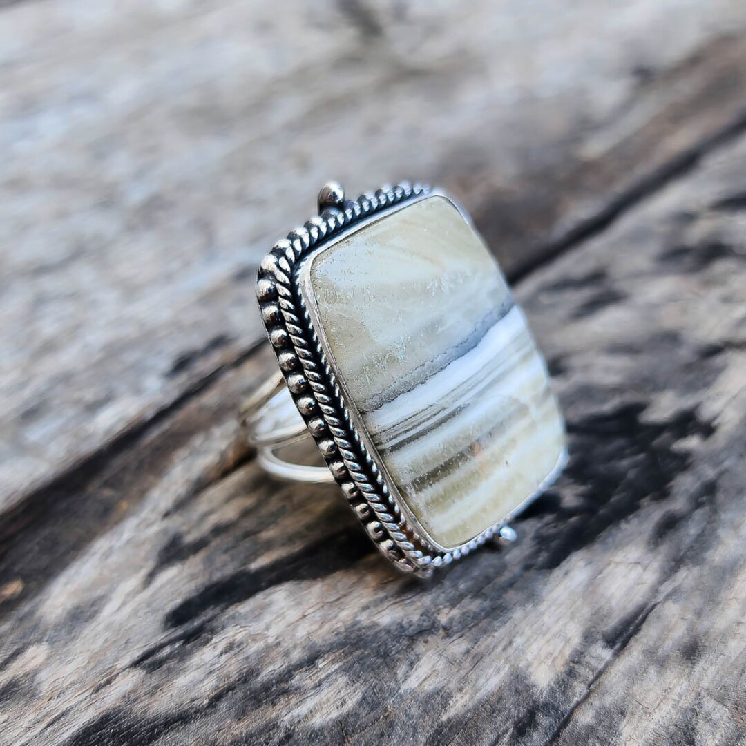 Natural Zebra Calcite Ring,sterling Silver Ring,dainty Ring,gamestone ...