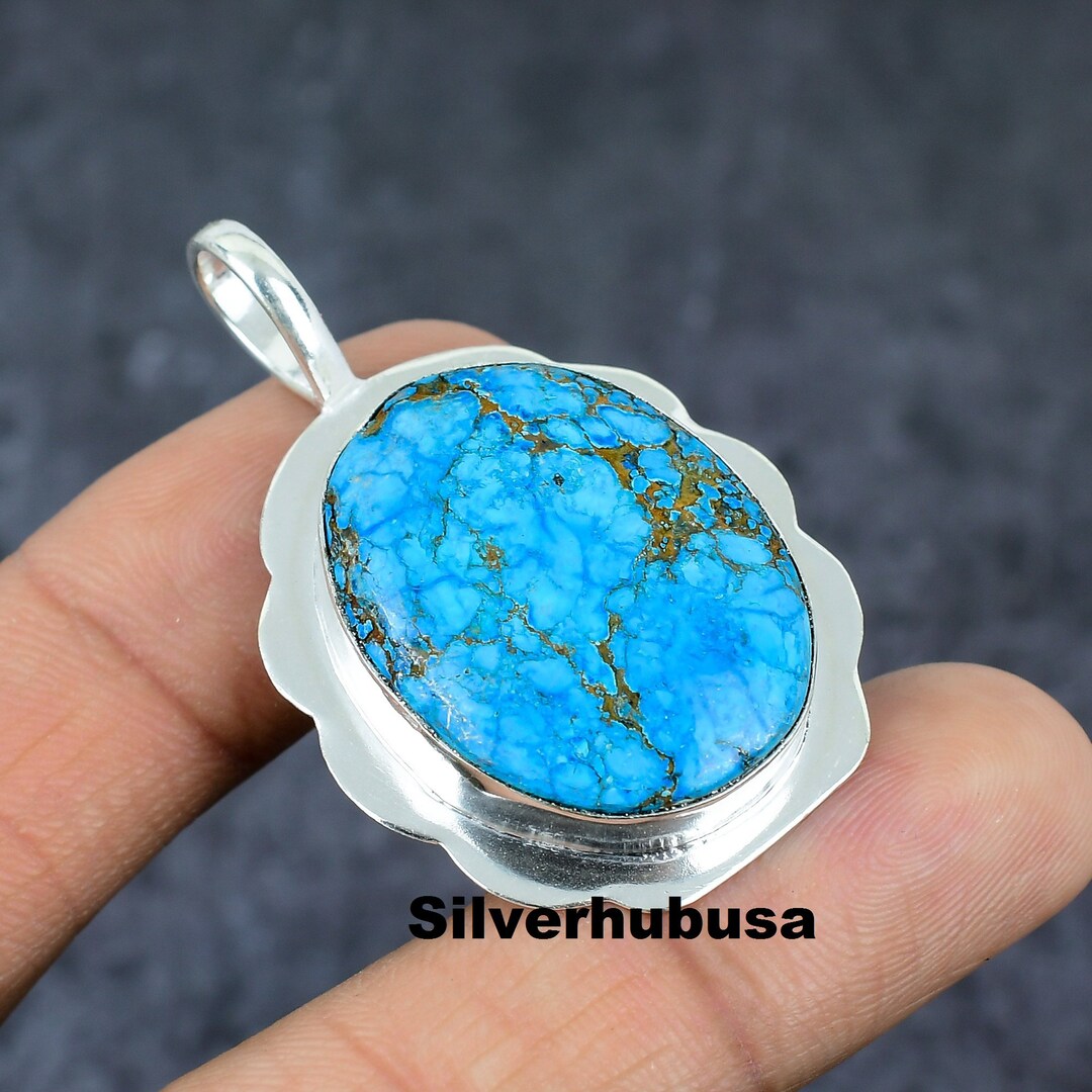 Tibetan Turquoise Handmade Pendant, Gemstone Jewelry, 925 Sterling ...
