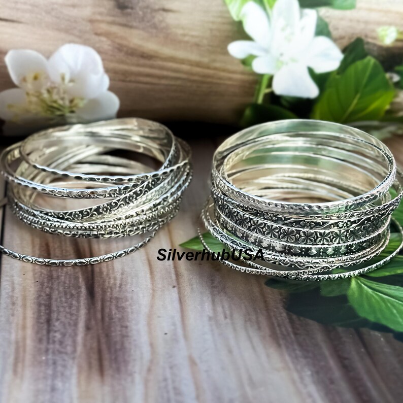 Handmade Sterling Silver Floral Bangle: Hammered Design - Etsy
