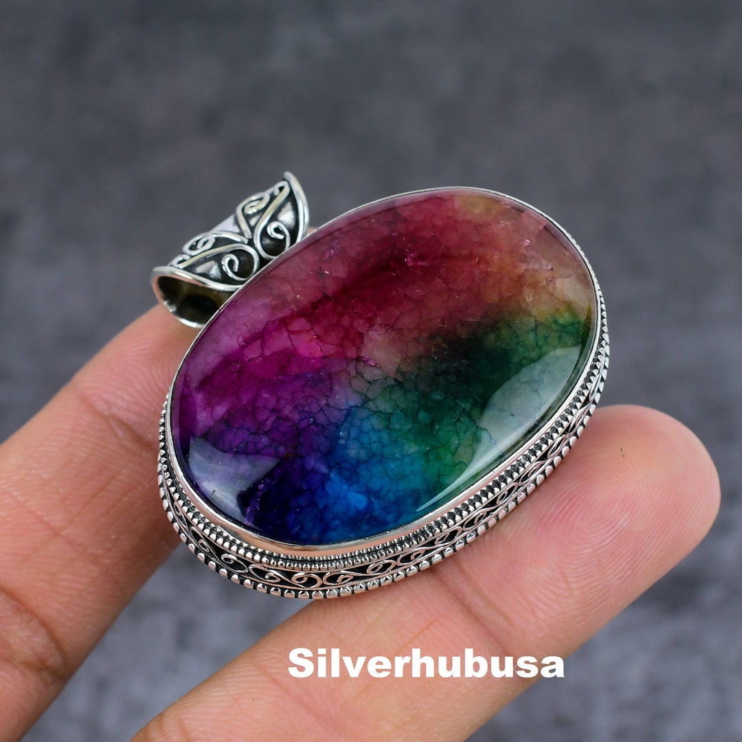 Rainbow Solar Quartz Pendant, Rainbow Solar Quartz Pendant With Silver ...