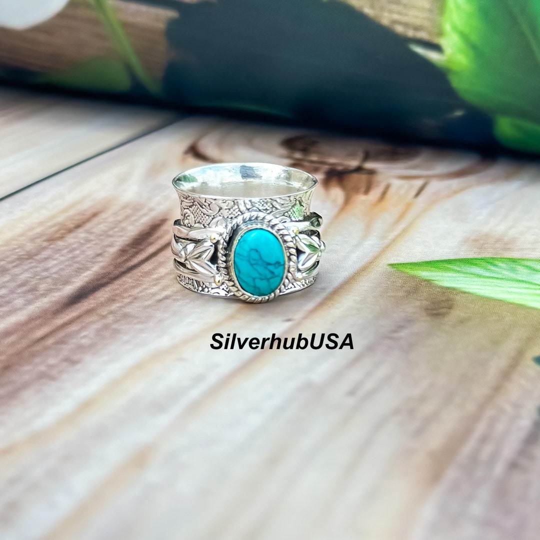 Blue Turquoise Spinner Ring: 925 Sterling Silver Fidget Band - Etsy