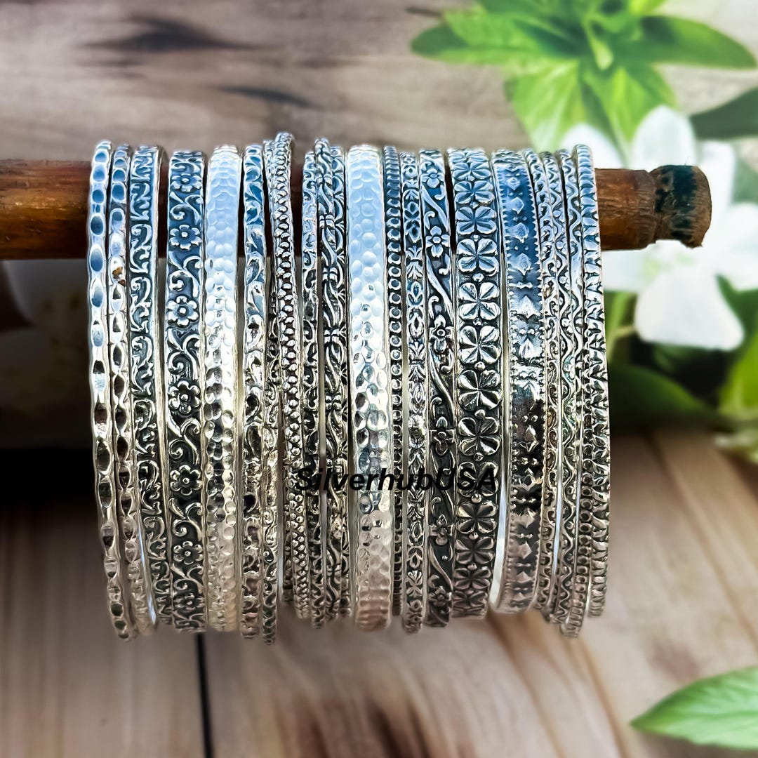 Handmade Sterling Silver Floral Bangle: Hammered Design - Etsy