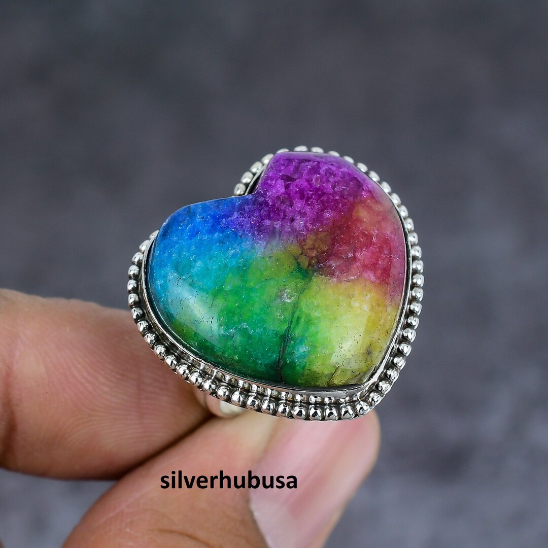 Natural Rainbow Solar Quartz Ring 925 Sterling Silver Ring Handcrafted ...