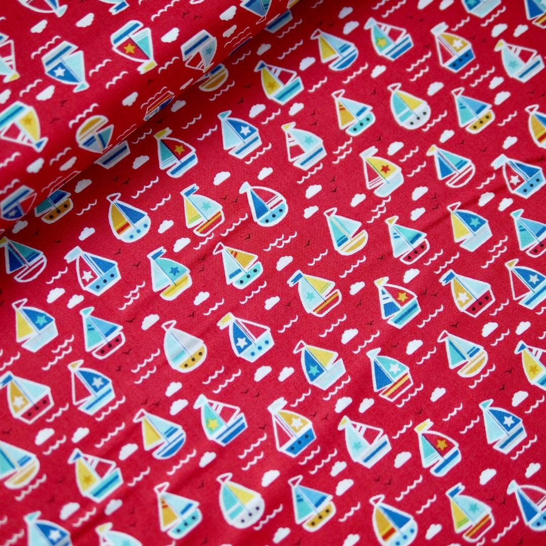 Makower Patchwork Fabric POOL PARTY Sailing Ships, Maritime Children's ...