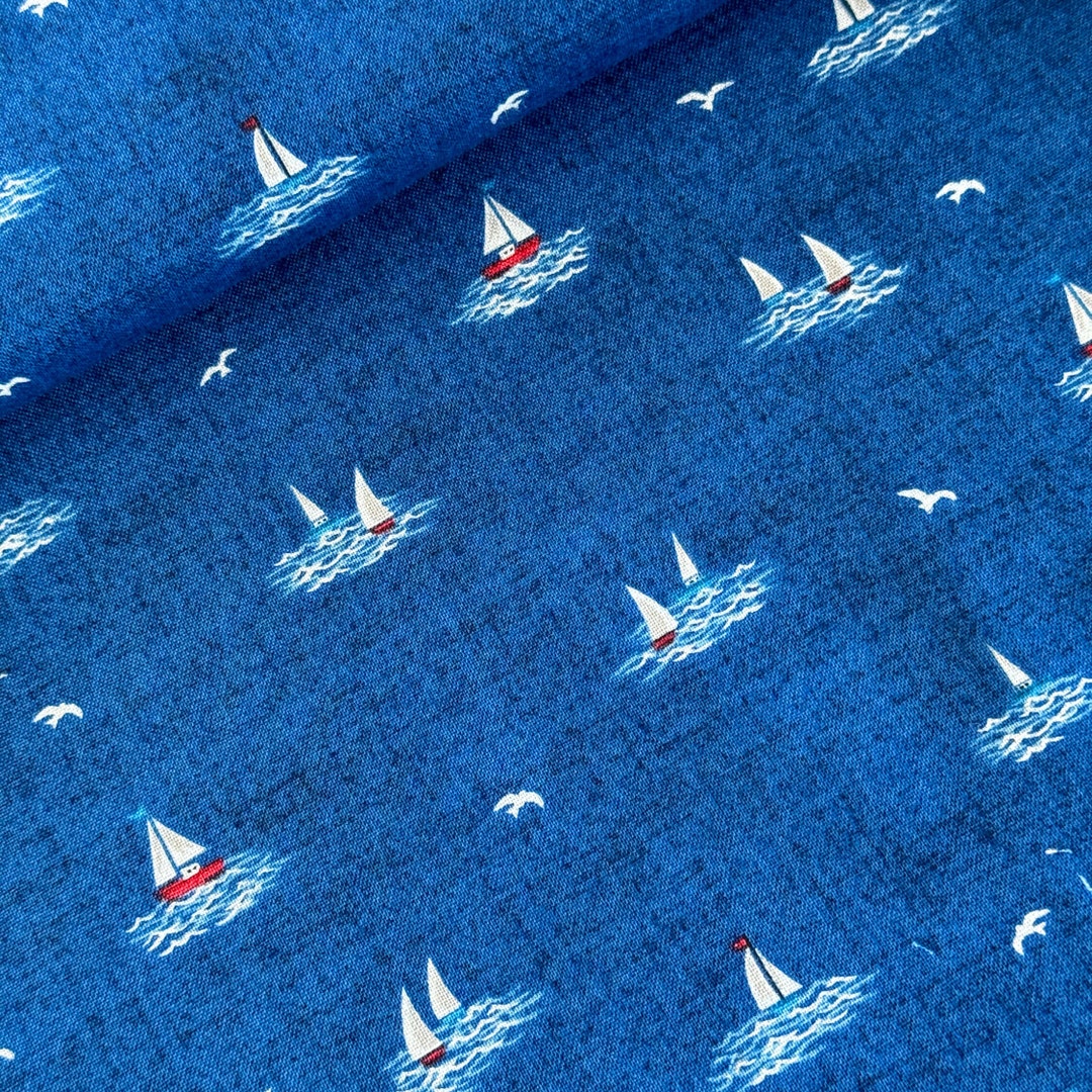 Maritime Makower Patchwork Fabric Series NAUTICAL, Small Sailing Ships ...