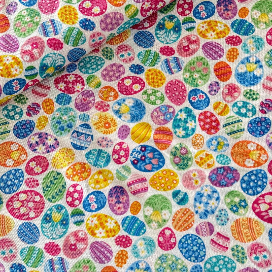 Makower Patchwork Fabric Series HELLO SPRING Easter, Colorful Eggs ...