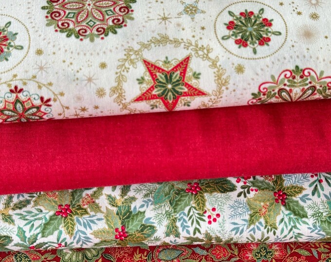Makower Fabric Package Patchwork Fabric GOOD TIDINGS, Christmas Fabric ...