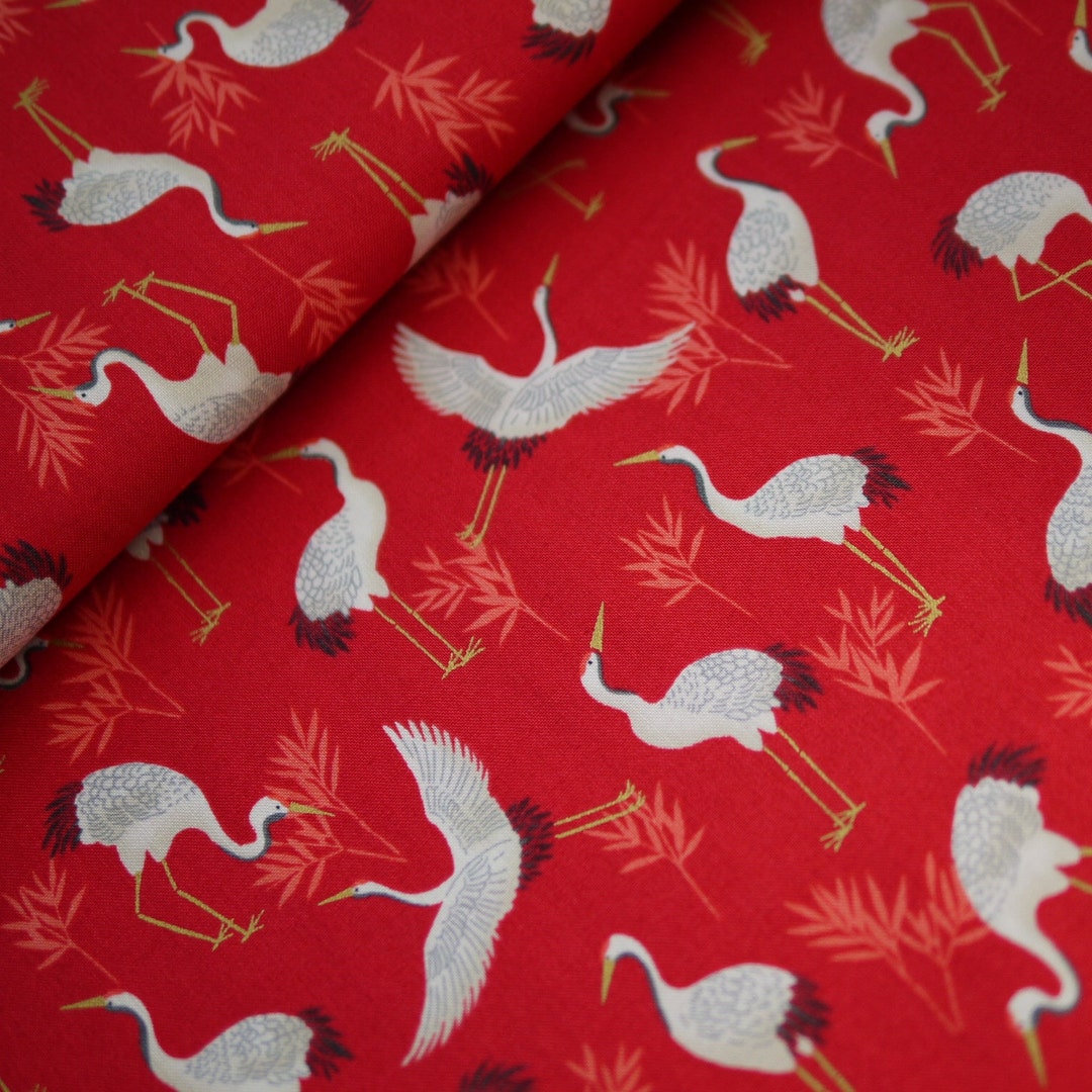 Makower Patchwork Fabric MICHIKO Crane on Red - Etsy