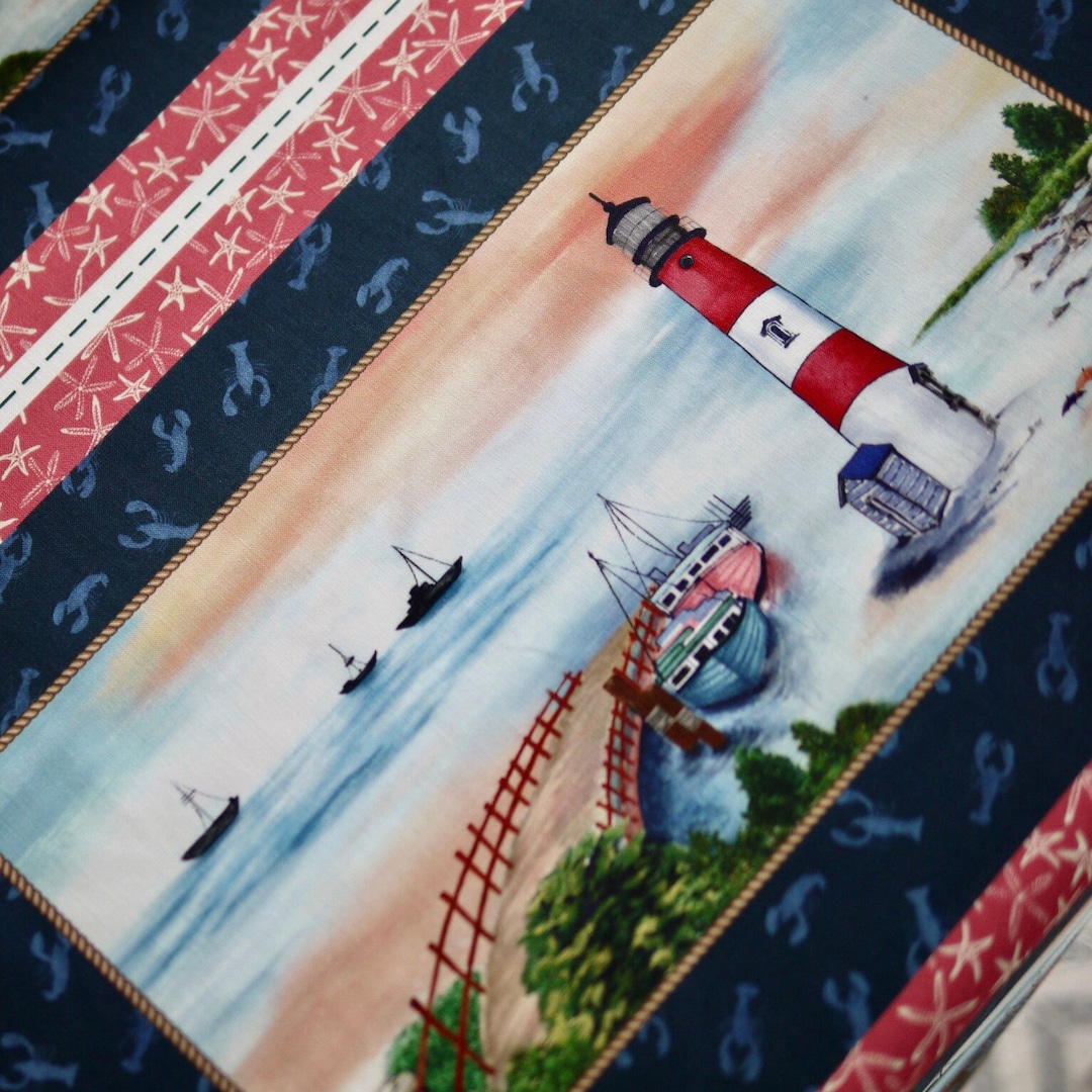 MILLER Patchwork Fabric Lighthouse, Maritime, by the Sea, Panel for ...