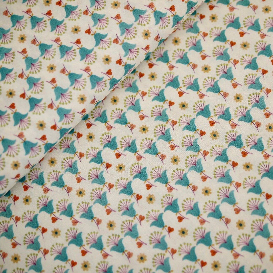 HILCO Poplin Cotton Fabric Series EMILIE Flowers, Tulips, Floral Cotton ...