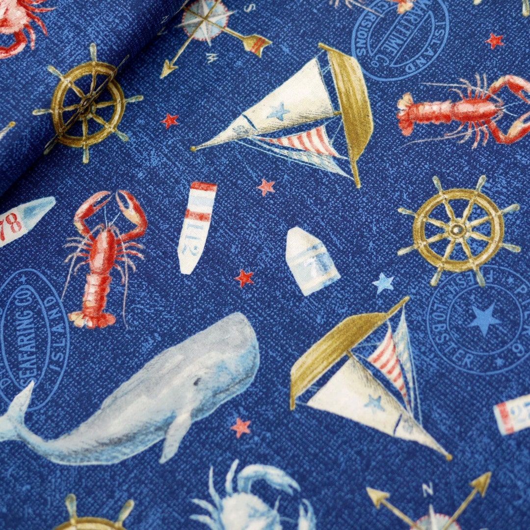 Wilmington Patchwork Fabric AT the HELM, Maritime, Sailing Ships ...