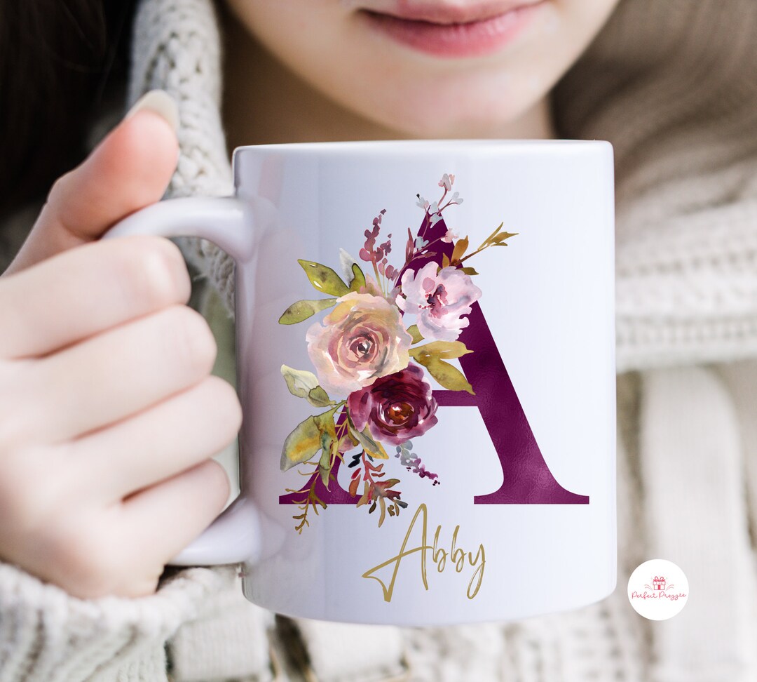 Monogram Letter Mug, Personalised Family Name Initial Ceramic Coffee ...