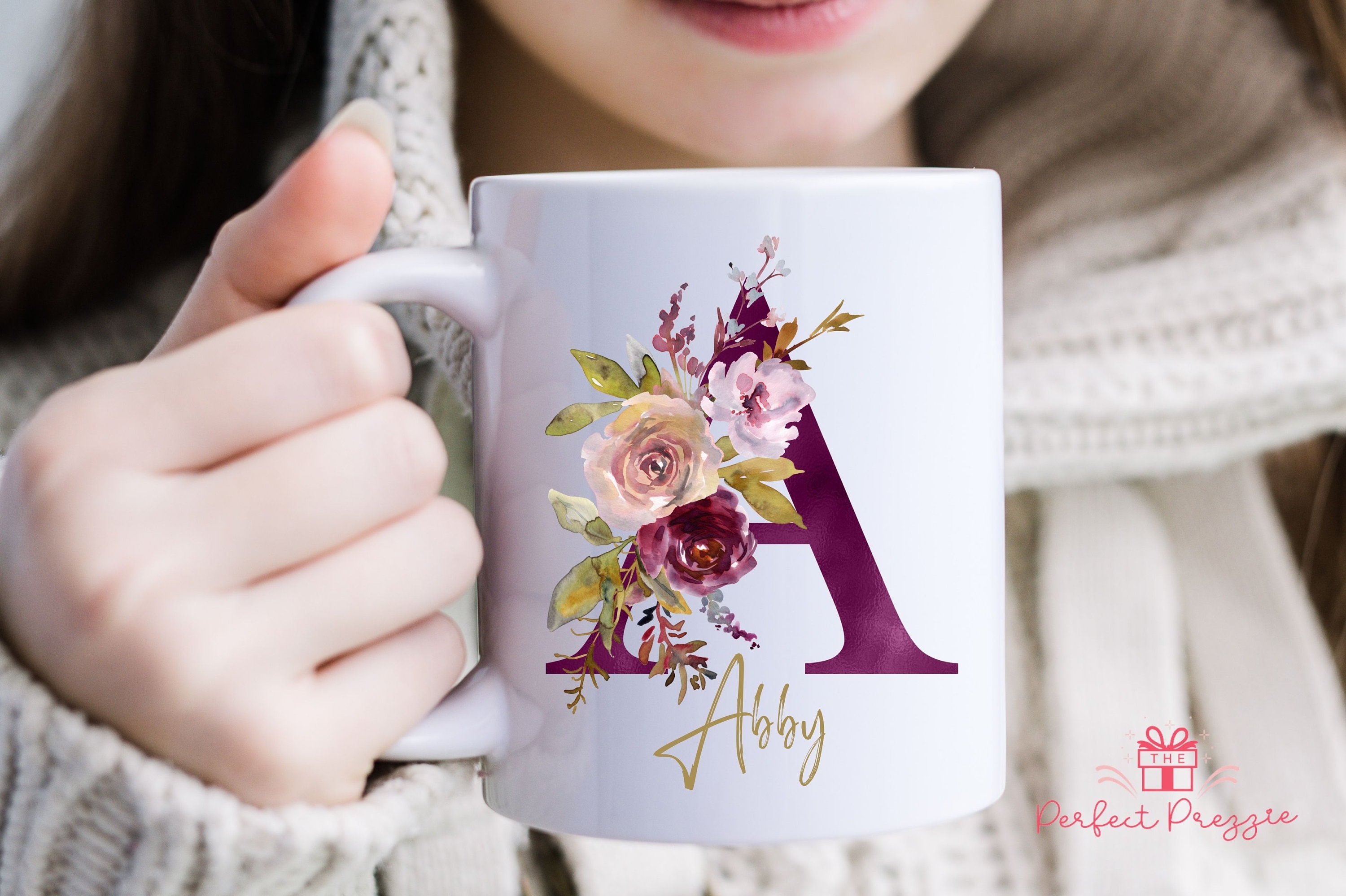 Monogram Letter Mug, Personalised Family Name Initial Ceramic Coffee ...