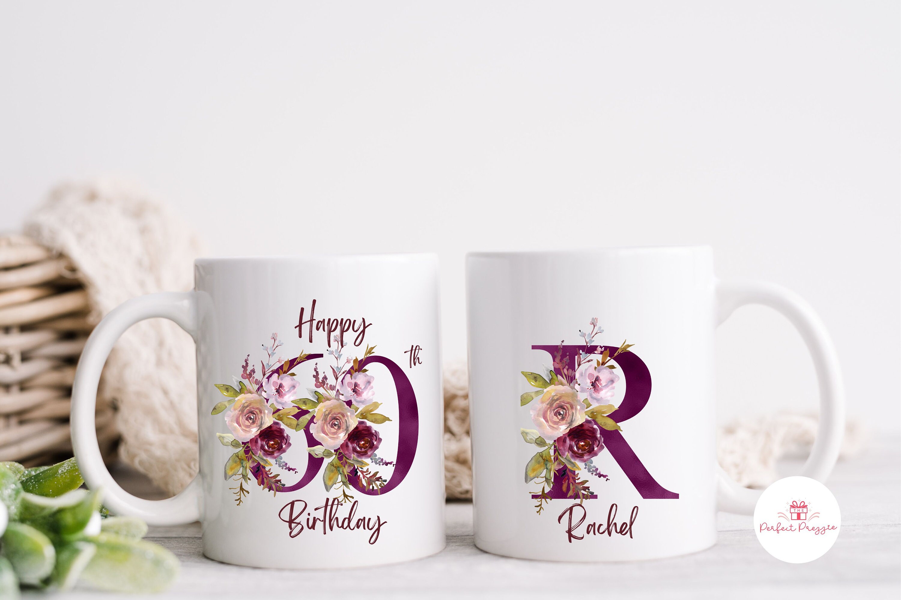 60th Birthday Mug, Personalised Family Name Initial Ceramic Coffee Cup ...