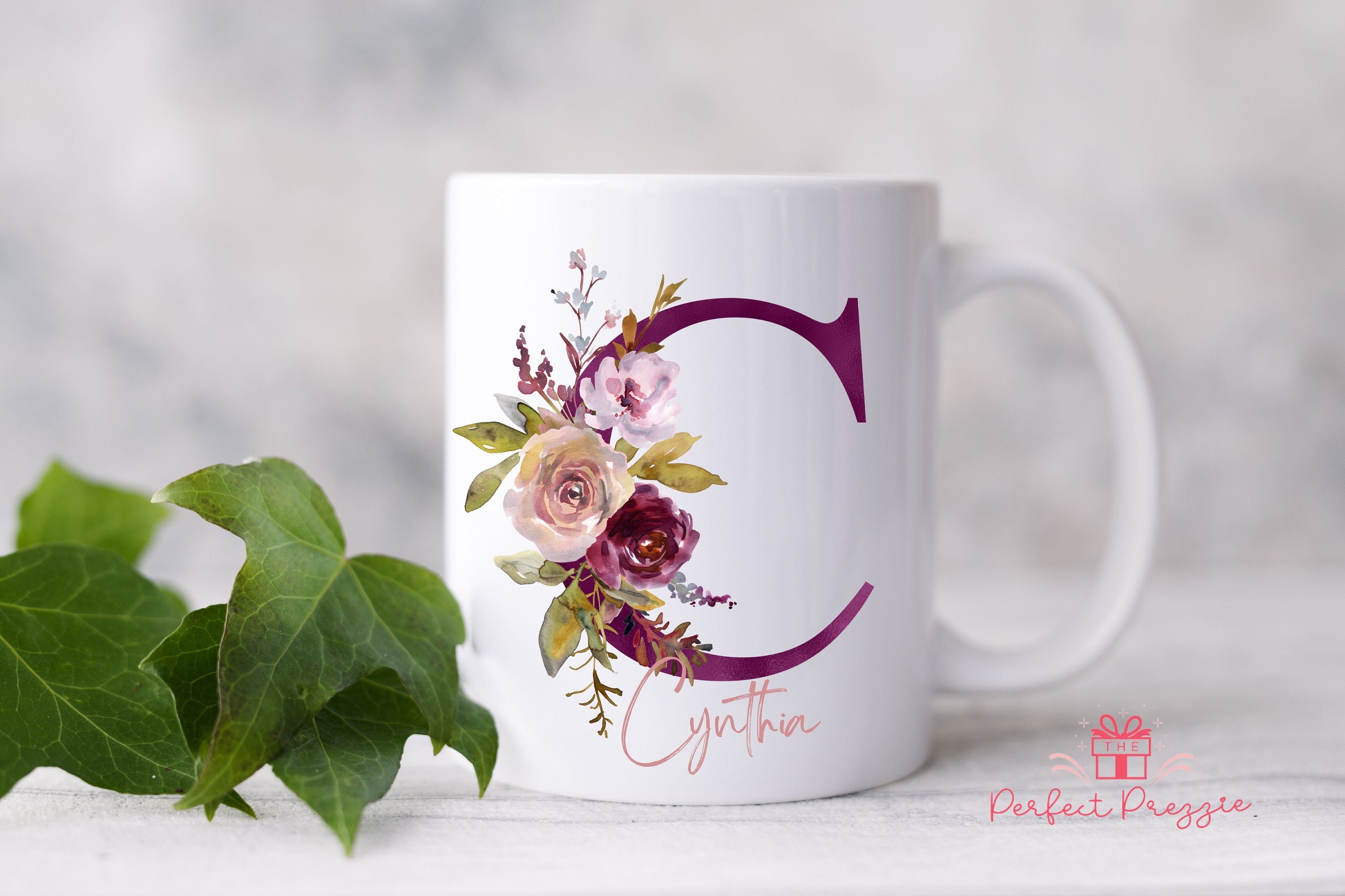 Monogram Letter Mug, Personalised Family Name Initial Ceramic Coffee ...