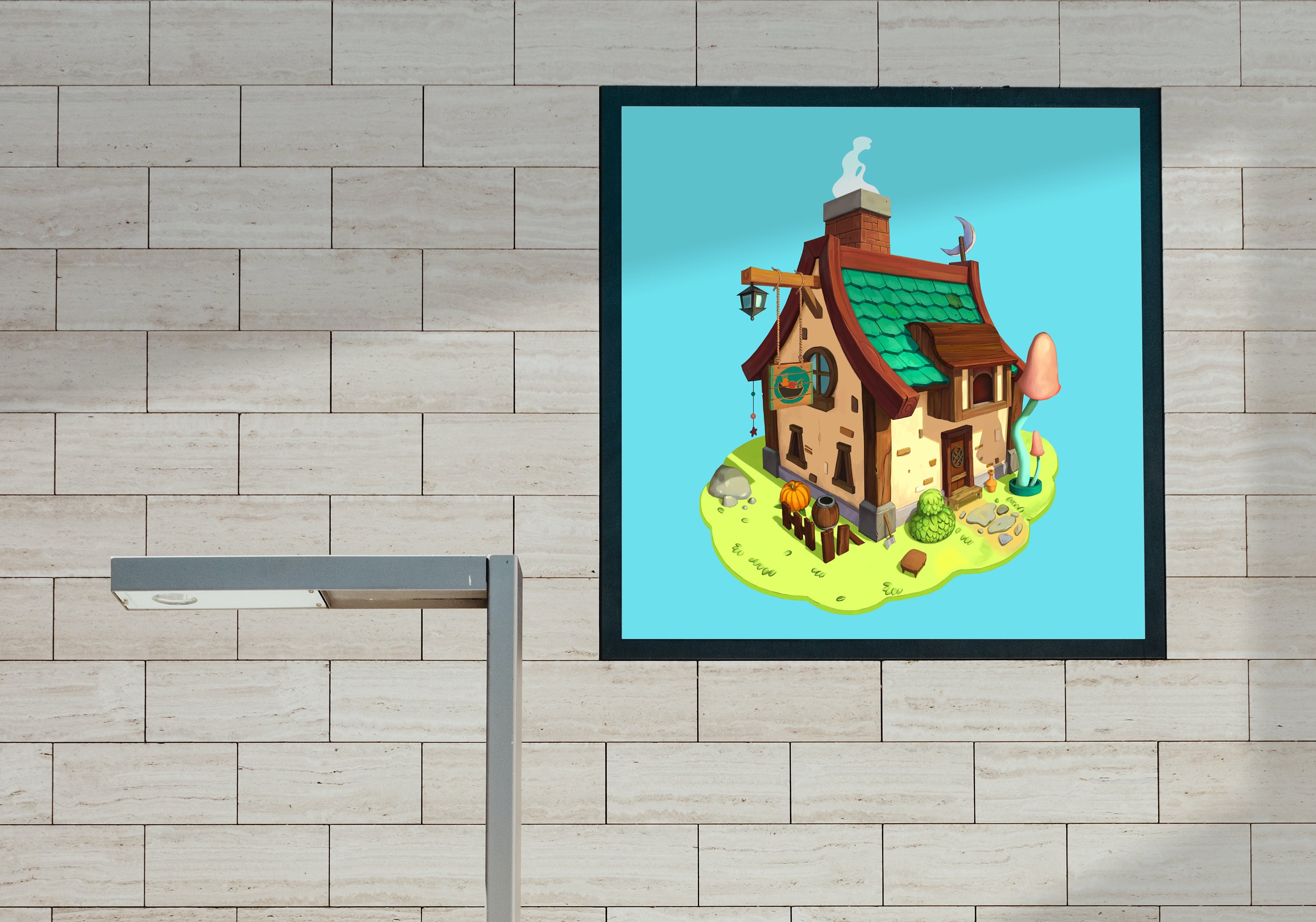 Cartoon House Painting, Digital Art Print File, Stylized Cabin Poster ...