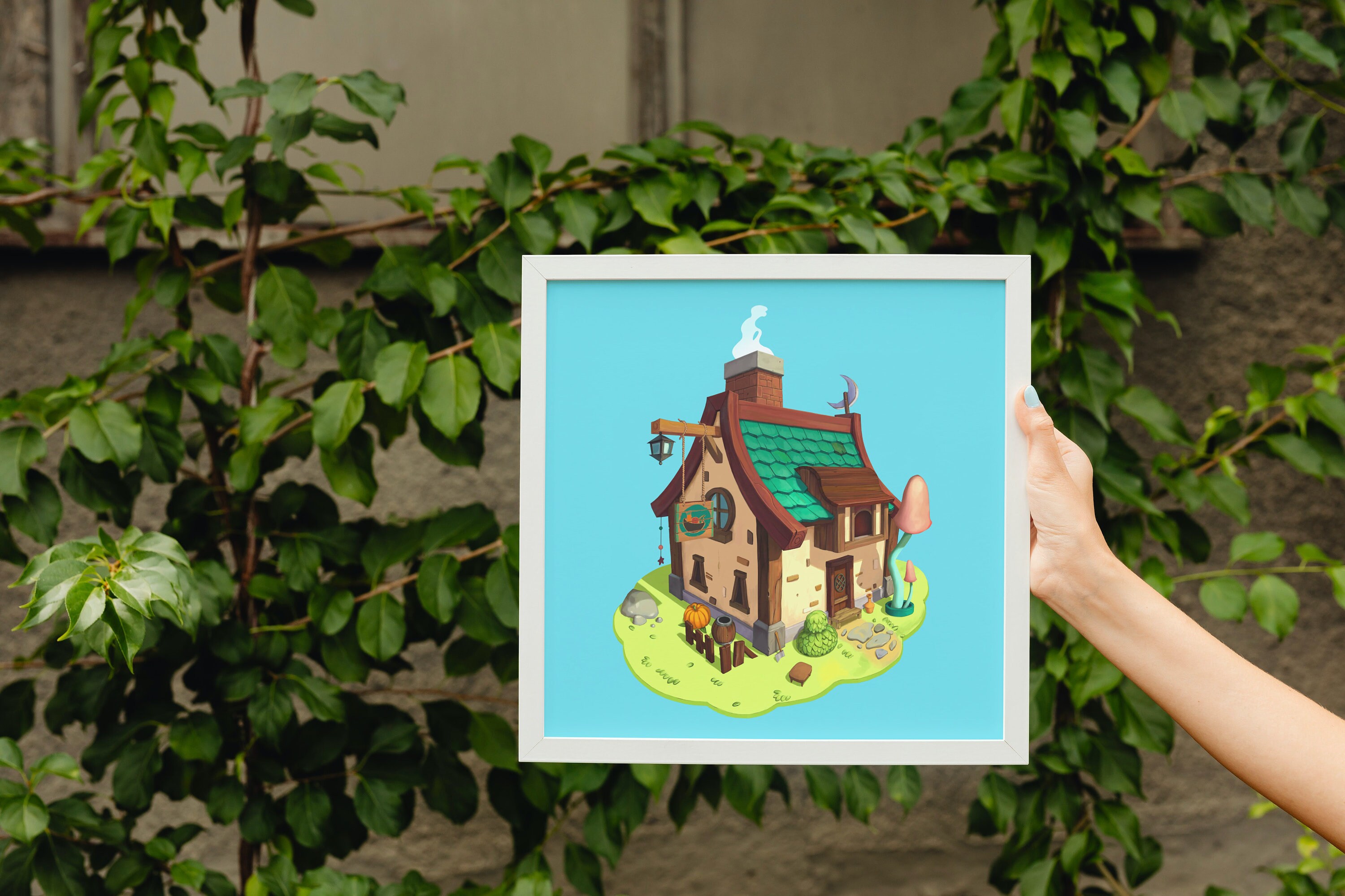 Cartoon House Painting, Digital Art Print File, Stylized Cabin Poster ...