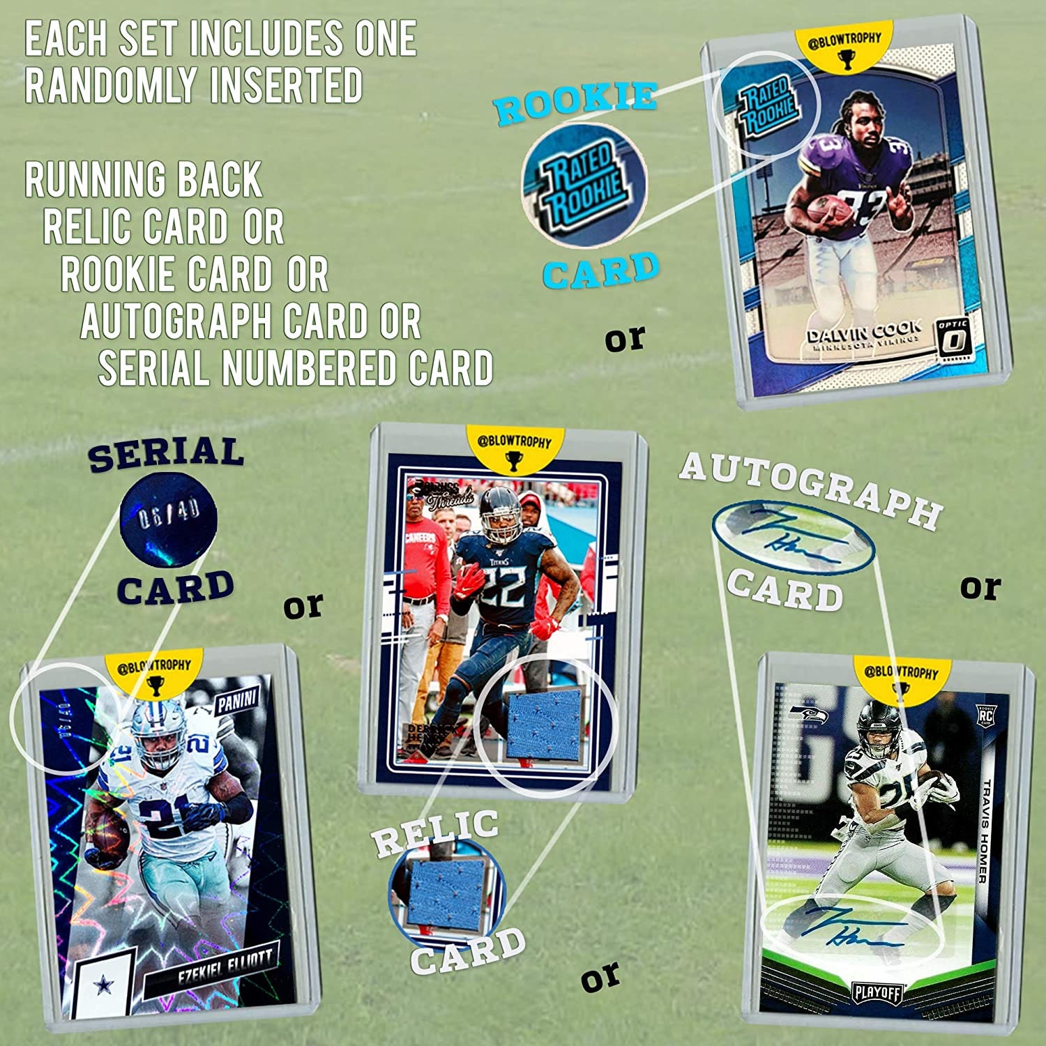 NFL Running Back Football Card Bundle Assorted Set of 12 Star RB Cards ...