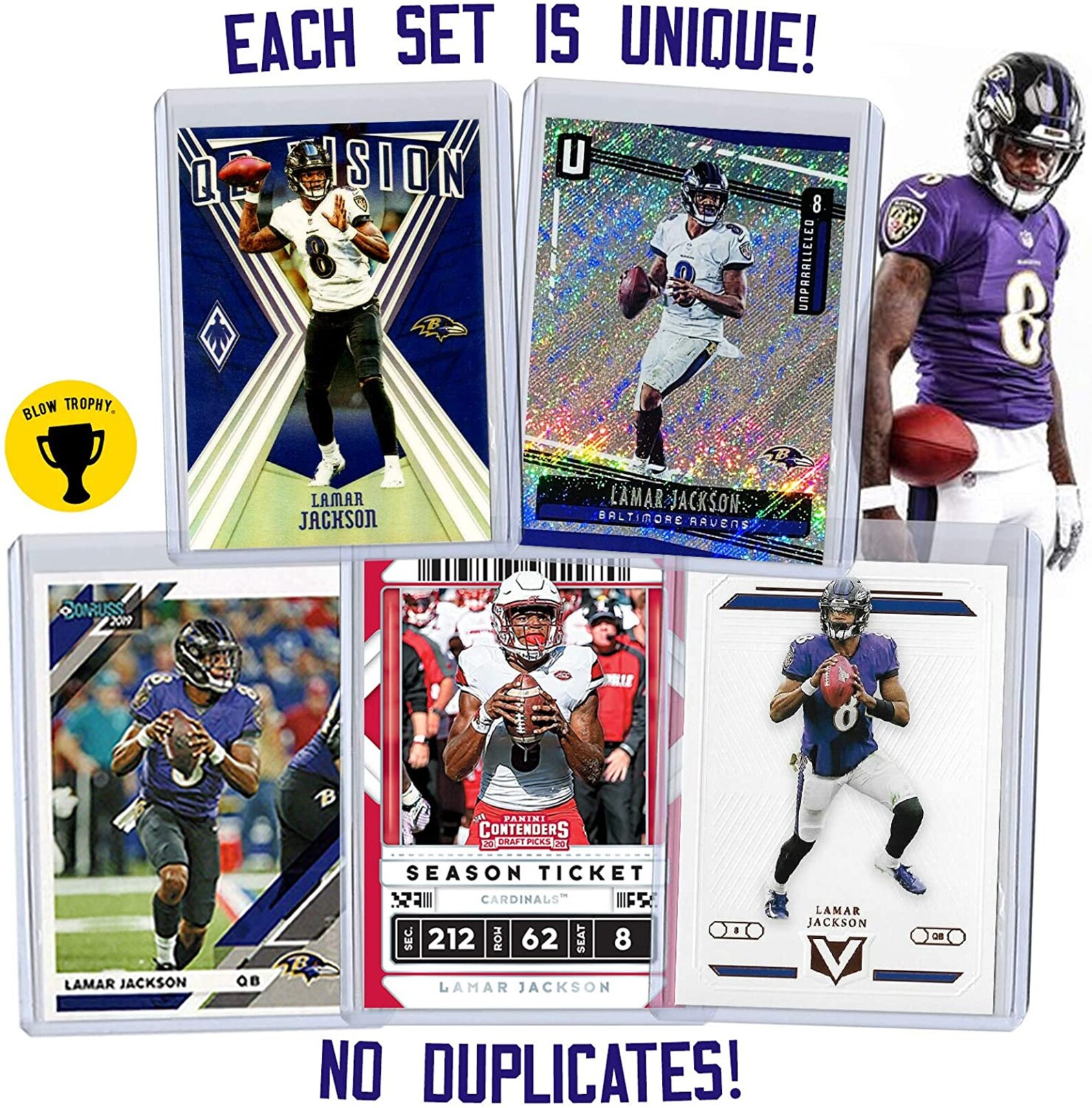 Lamar Jackson Football Card Bundle Set of 5 Assorted Baltimore Ravens ...