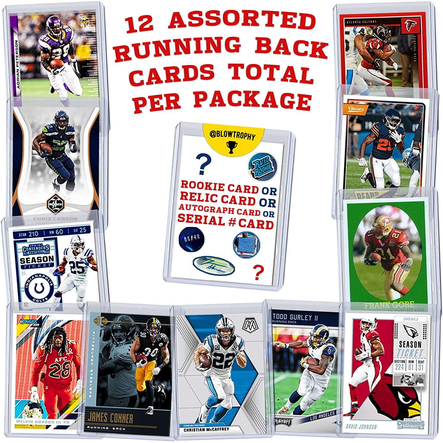NFL Running Back Football Card Bundle Assorted Set of 12 Star RB Cards ...
