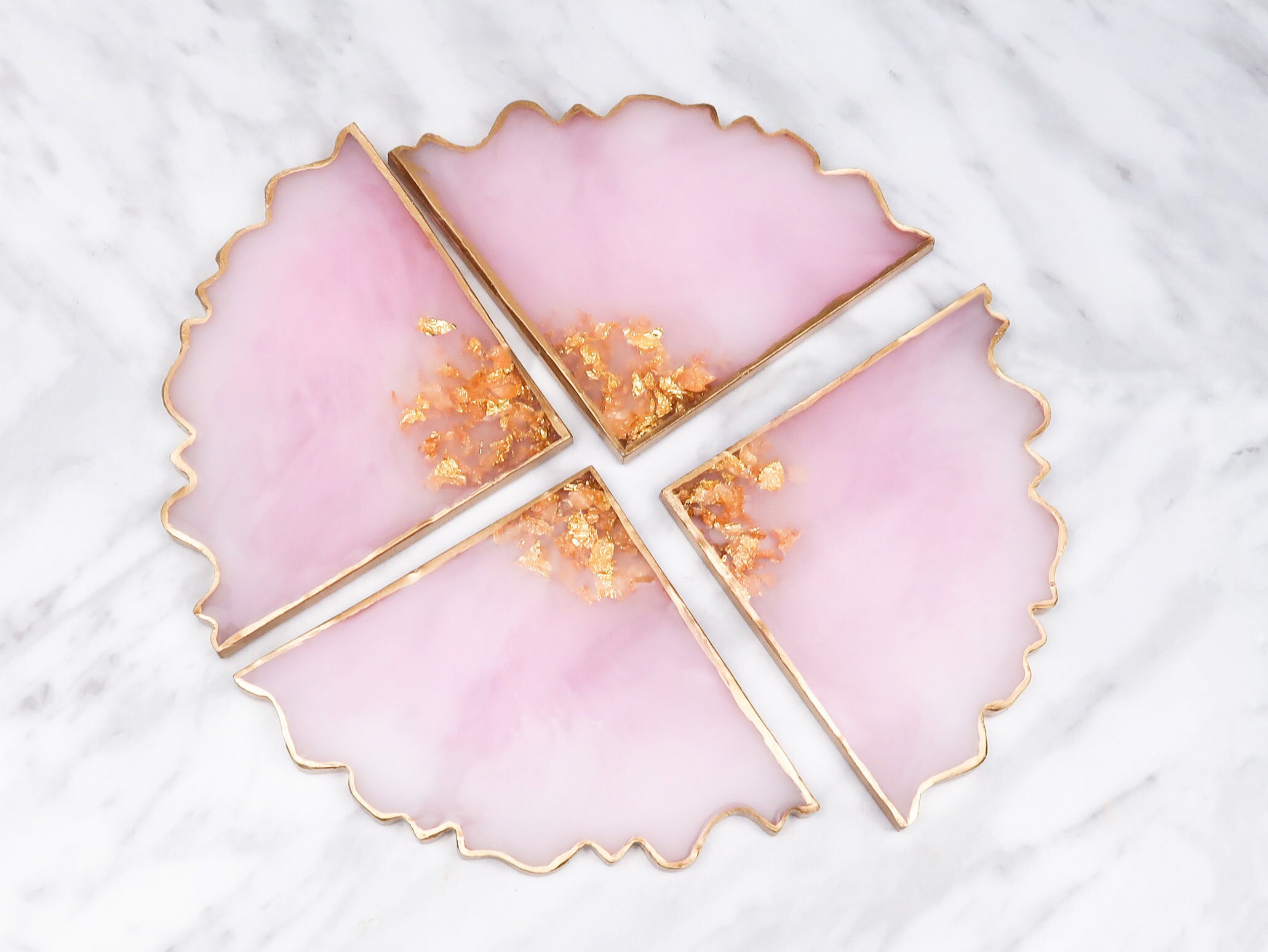 Rose Quartz Resin Coaster Set 4 Pink Geode Home Decor - Etsy