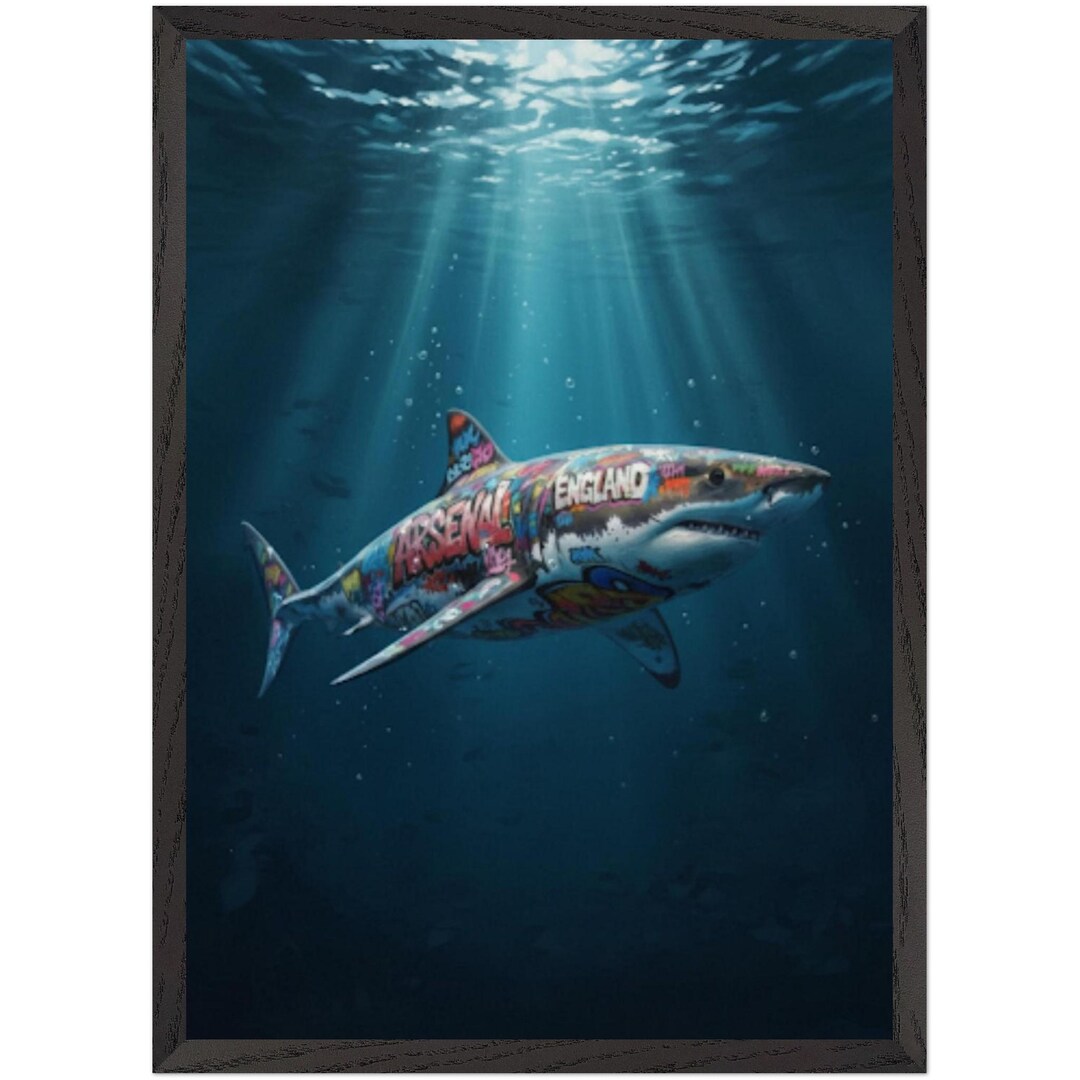 Graffitied Shark Poster - England Arsenal Art | Mounted & Framed Decor ...